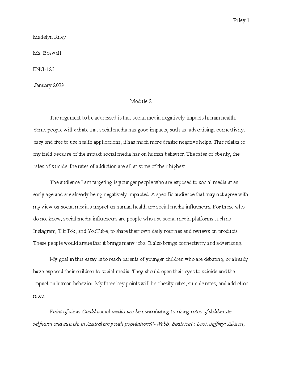 ENG 123-Module 2 (3) - assignment - Riley 1 Madelyn Riley Ms. Boswell ...