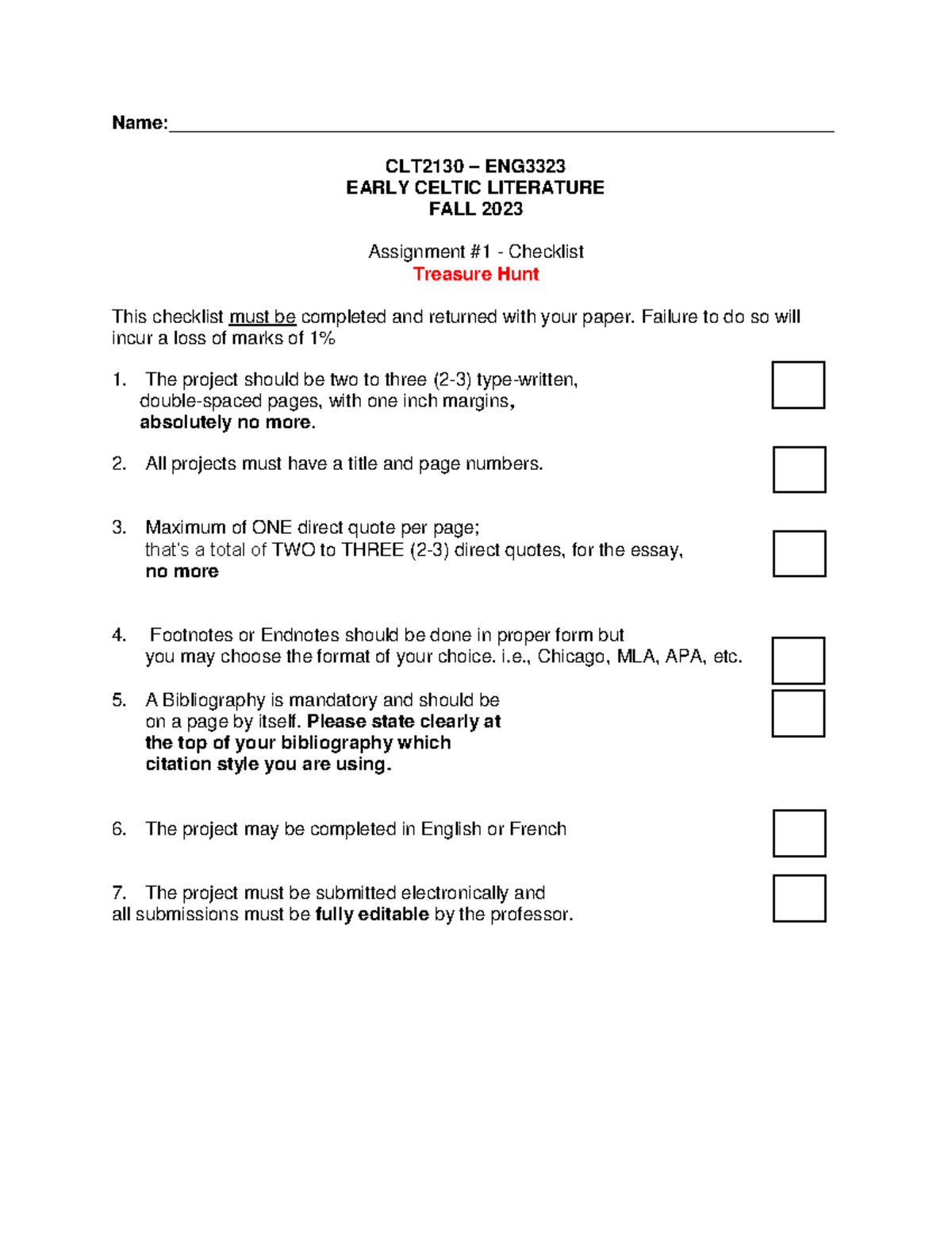 Assignment #1 - Checklist - Name