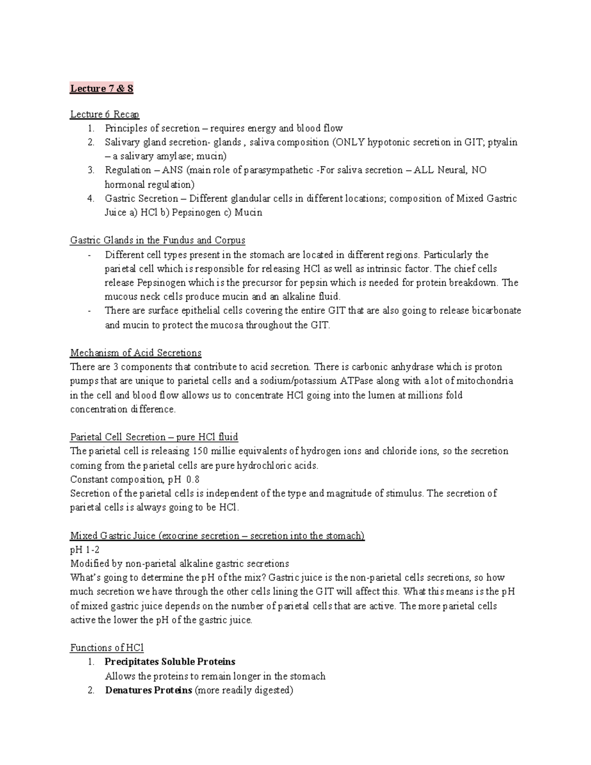 Part 44 Digestive - Dr. Vollrath - Lecture 7 & 8 Lecture 6 Recap 1 ...