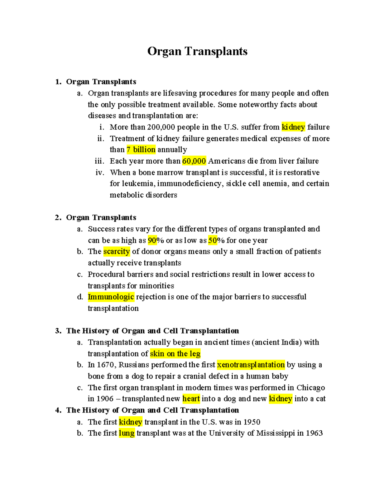 Patho-Organ Transplant Notes - Organ Transplants 1. Organ Transplants a ...