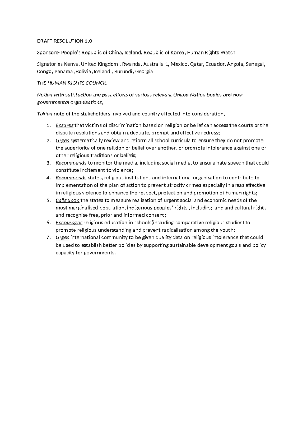 Draft Resolution China - DRAFT RESOLUTION 1. Sponsors- People’s ...