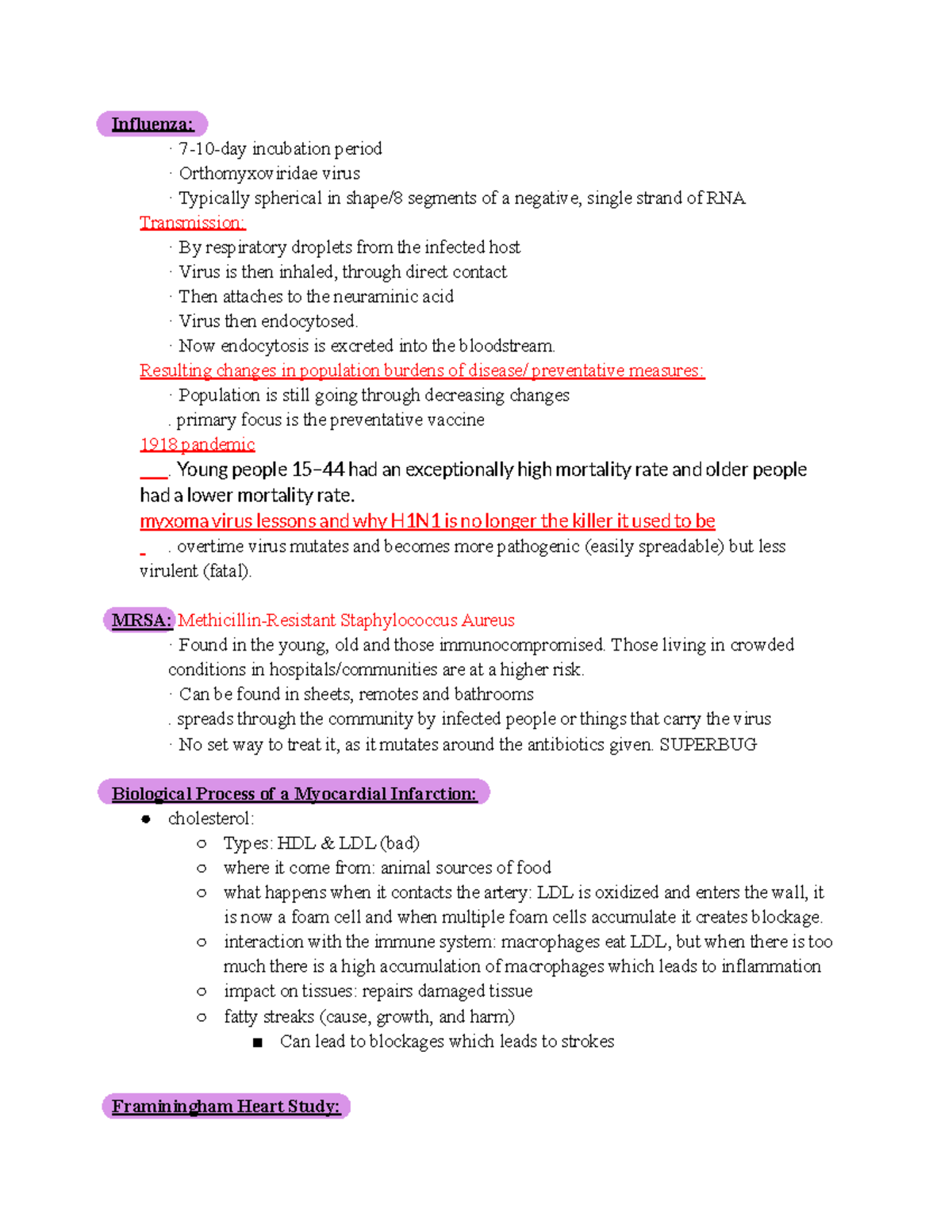 Final Study Guide (CHS 200) - Influenza: · 7-10-day incubation period ...