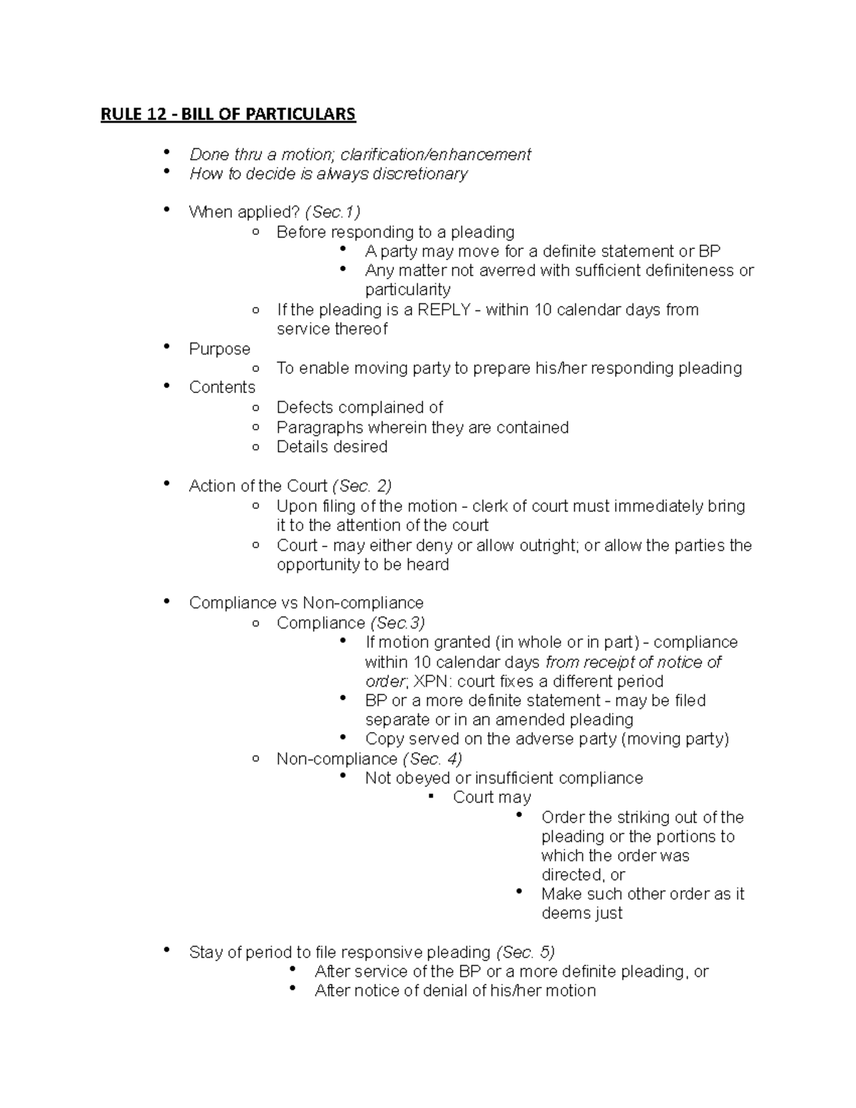 6-10 - Case Digests - RULE 12 - BILL OF PARTICULARS Done thru a motion ...