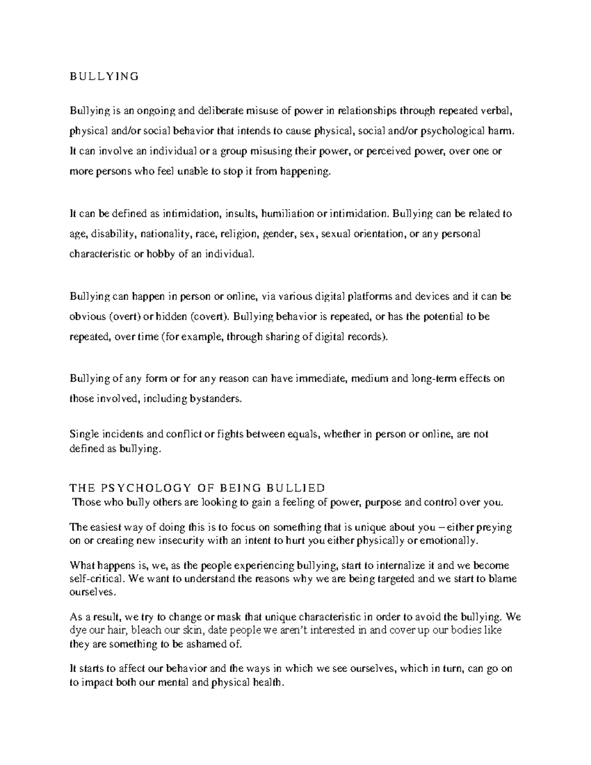 Ogeto Jacob Document(3340) - B U L L Y I N G Bullying is an ongoing and ...