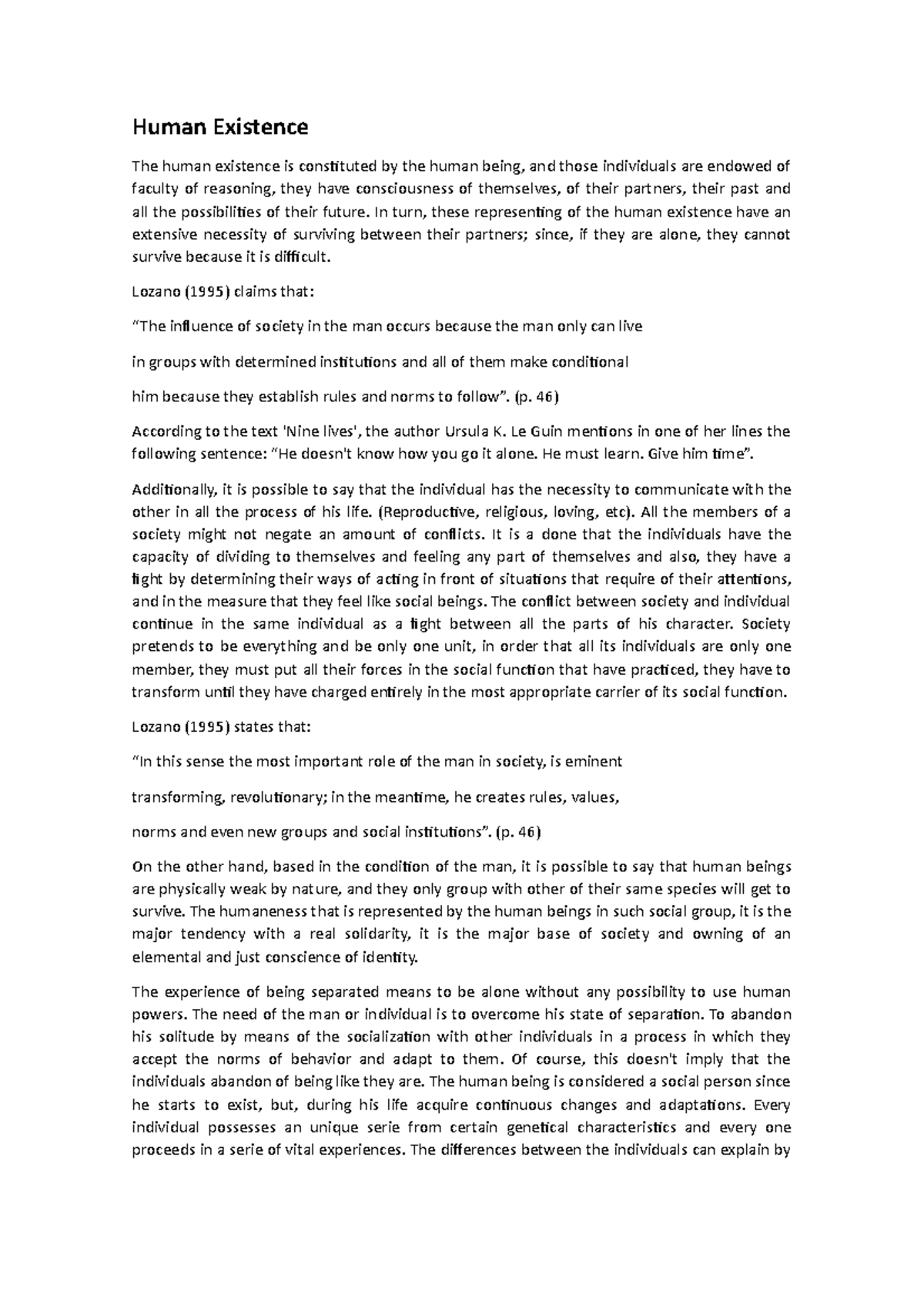 Human Existence - Lecture notes 3 - Human Existence The human existence ...