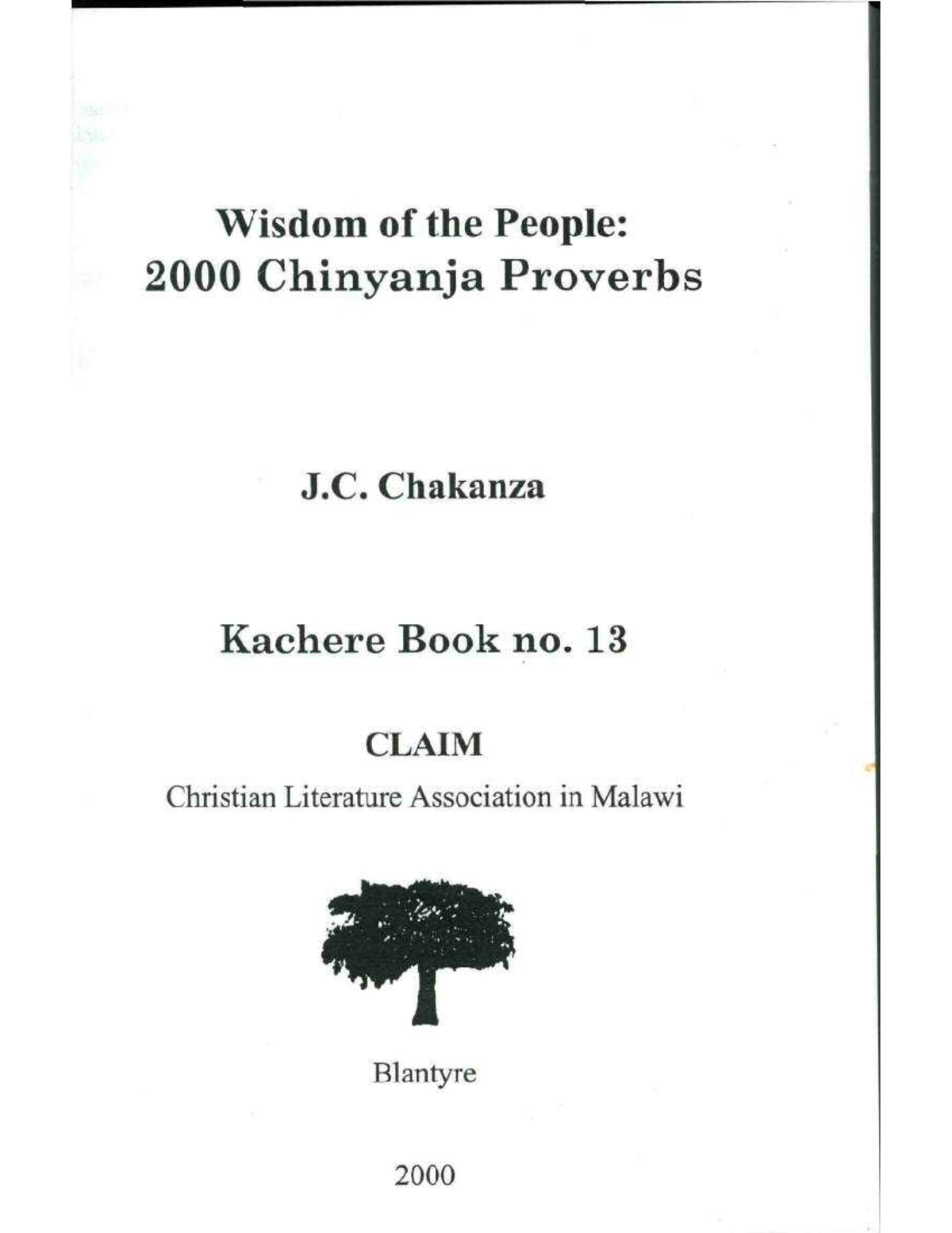 2000 +Chinyanja+Proverbs+p1 - language and communication skills - Studocu