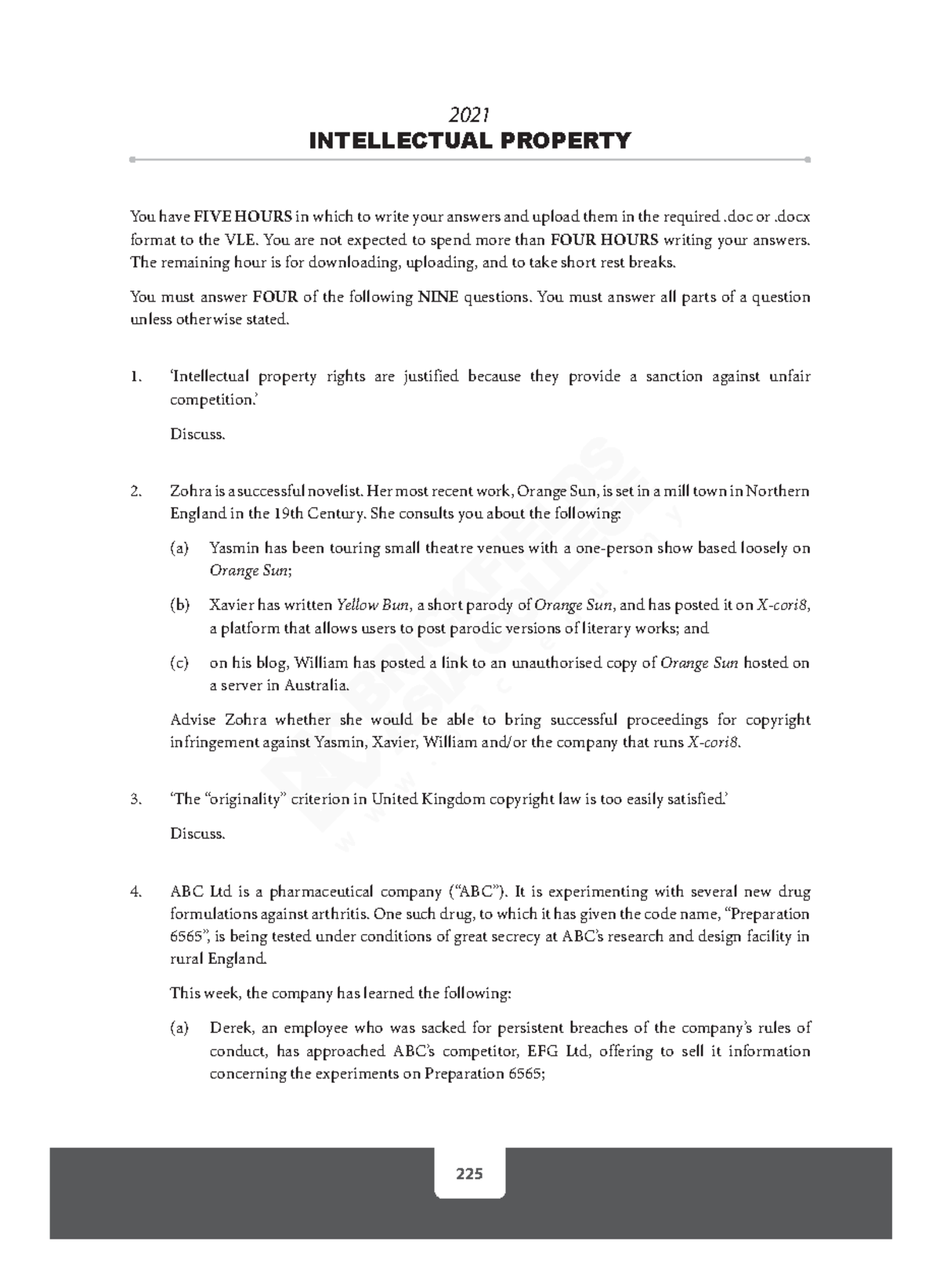 BOOK LLB UOL PYQ Y3 Intellectual Property 2021 - 225 2021 INTELLECTUAL ...