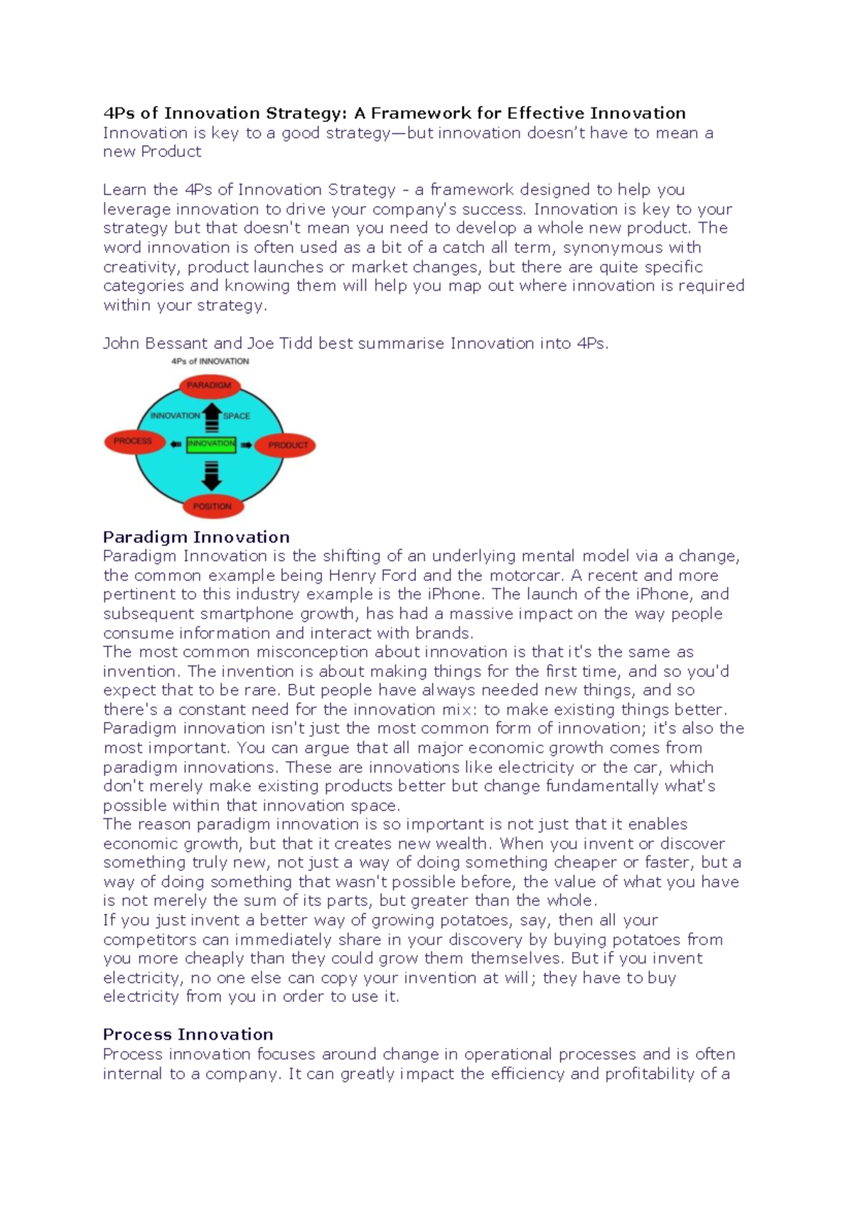 4 Ps of Innovation - Summary Business entities - 4Ps of Innovation ...