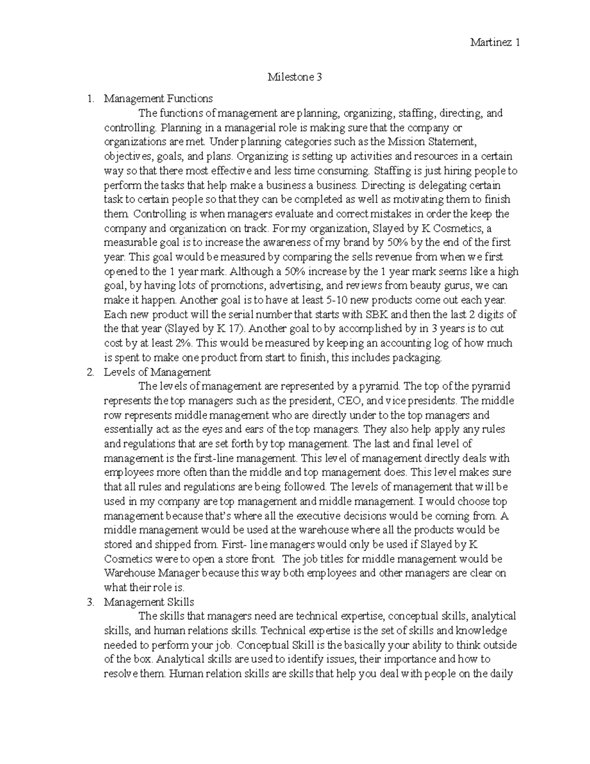 Project Milestone 3 - Martinez 1 Milestone 3 1. Management Functions ...