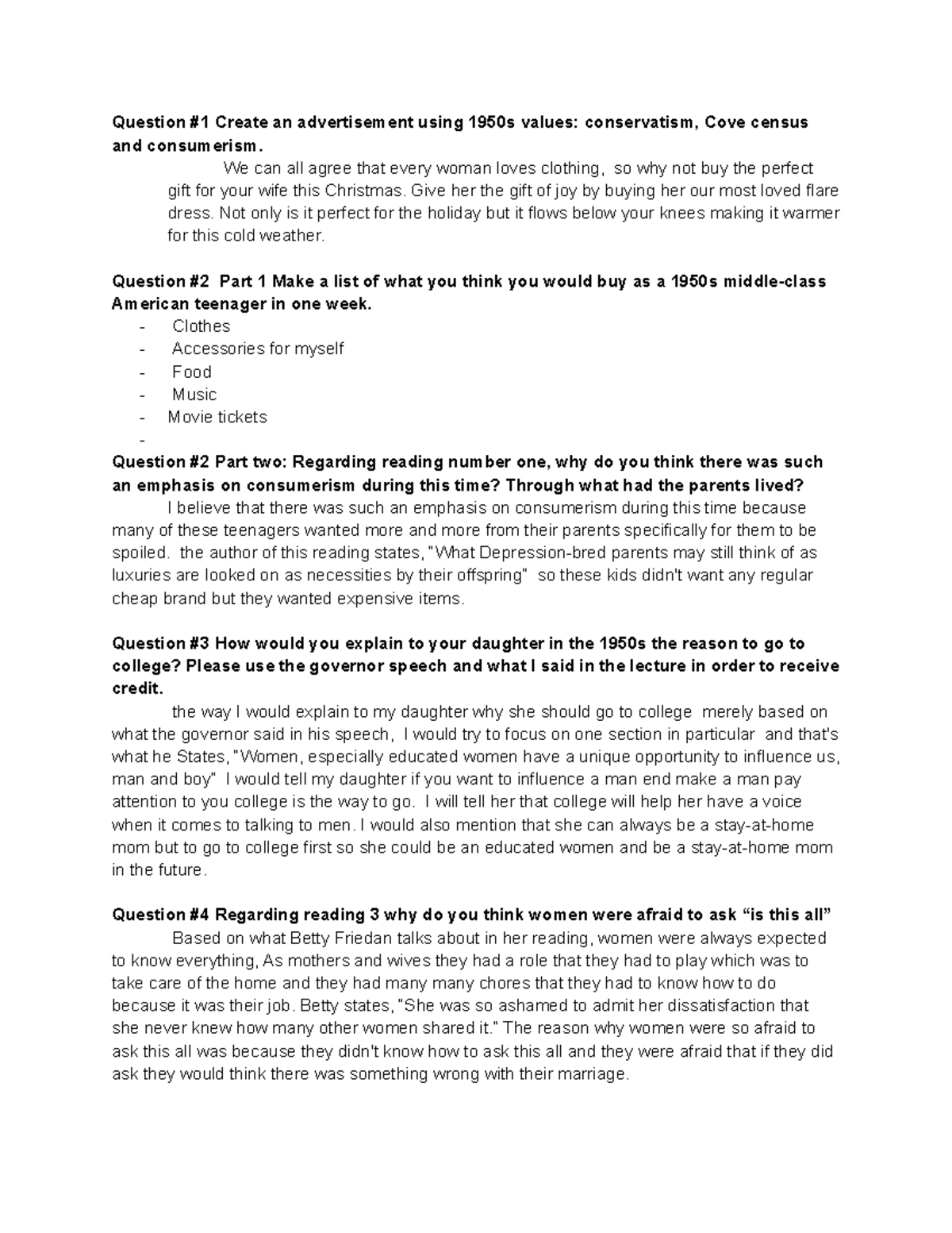1950s pt 1 - Question #1 Create an advertisement using 1950s values ...