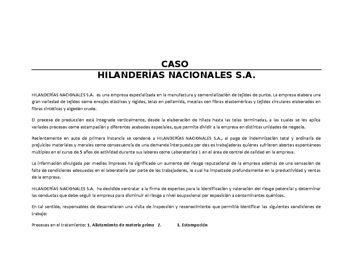 CASO Hilanderias Nacionales - CASO HILANDERÍAS NACIONALES S ...
