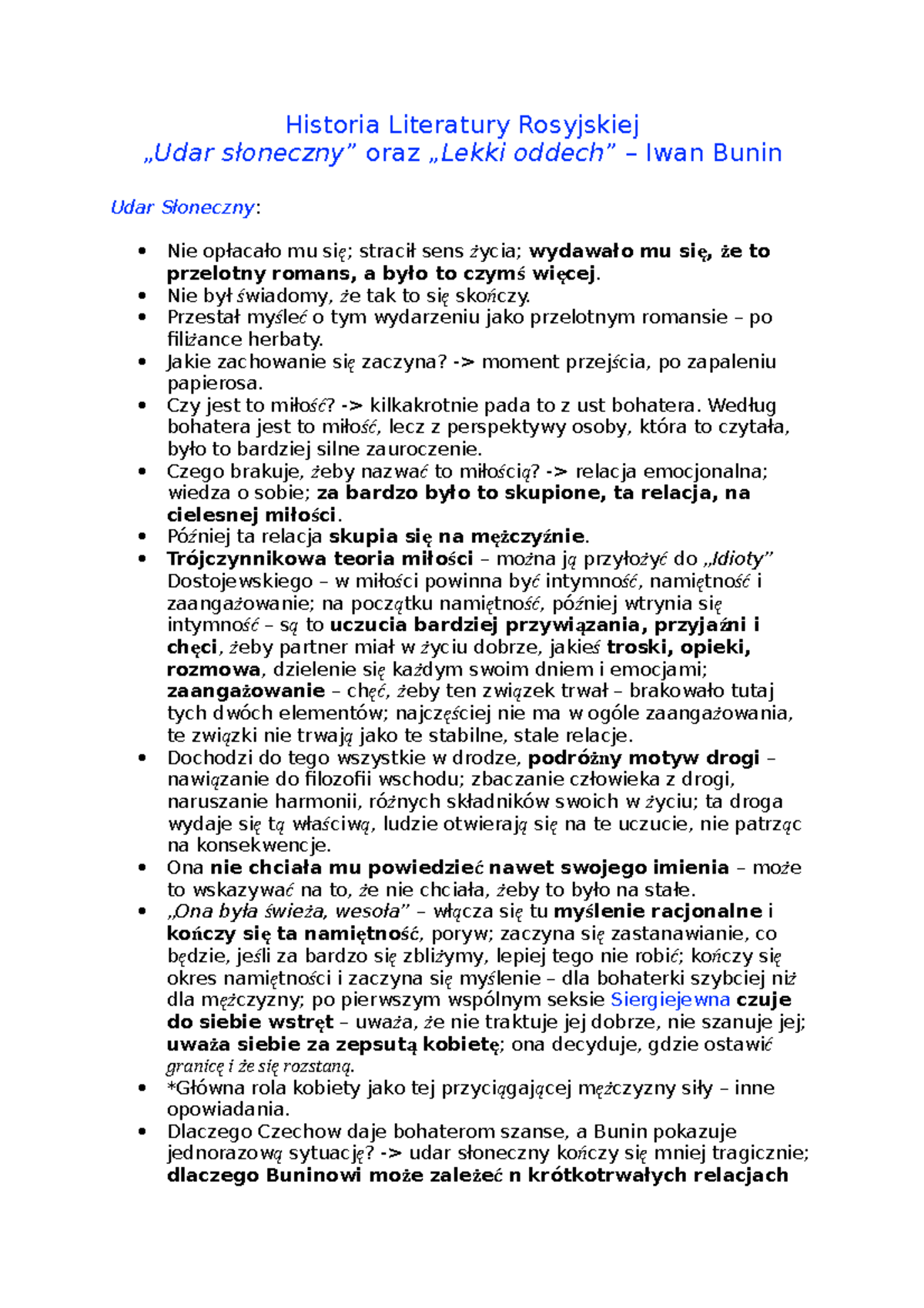 Udar Słoneczy i Lekki Oddech - Iwan Bunin - opracowanie -Literatura ...