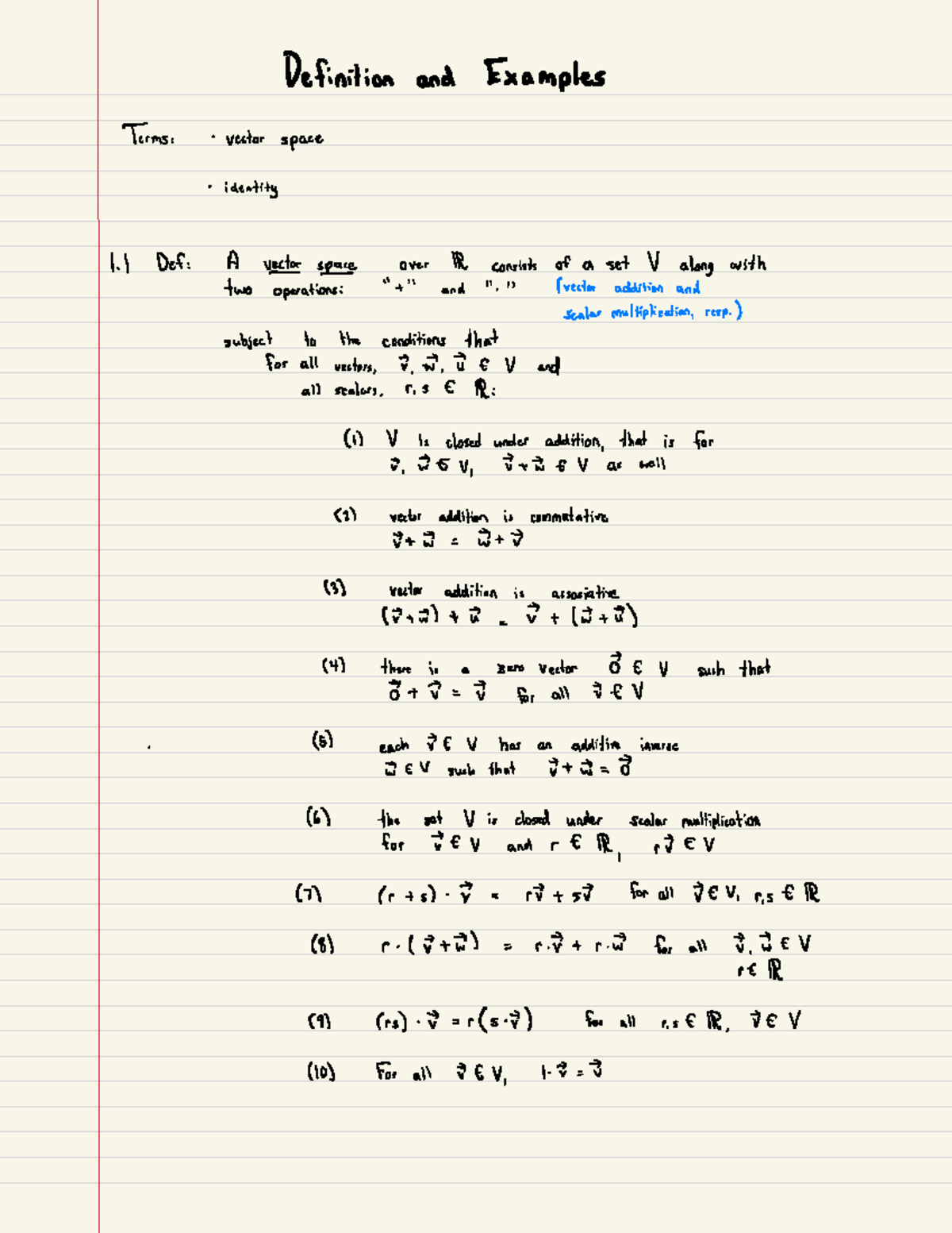 SectionTwo.I.1 Notes - Definition and Examples Terms : o vector space ...