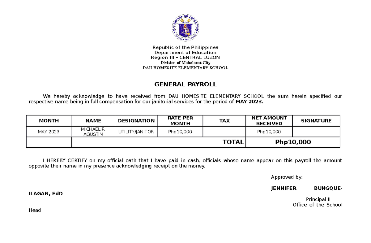 Payroll - Michael P. Agustin - Republic of the Philippines Department ...