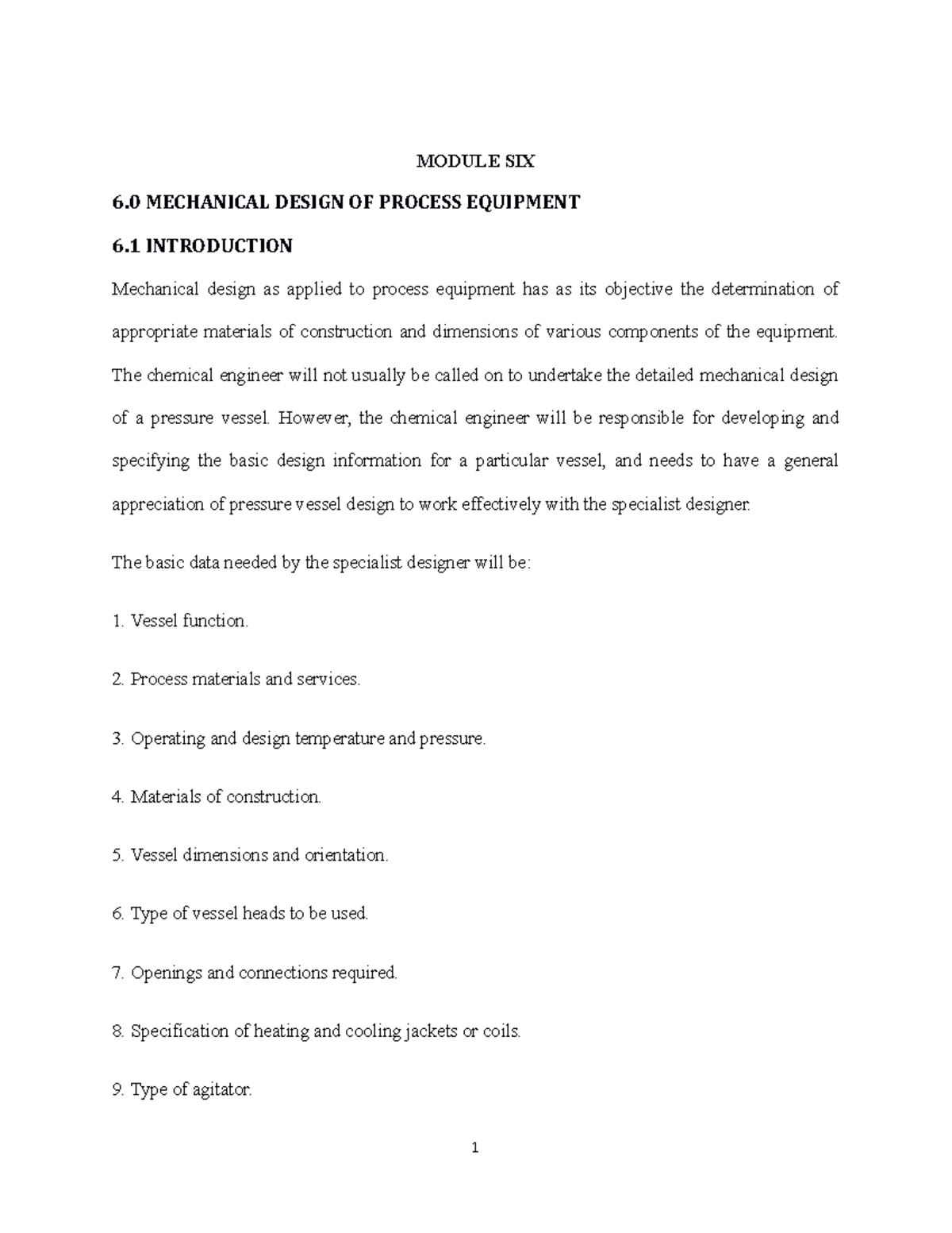 Module SIX - MODULE SIX 6 MECHANICAL DESIGN OF PROCESS EQUIPMENT 6 ...