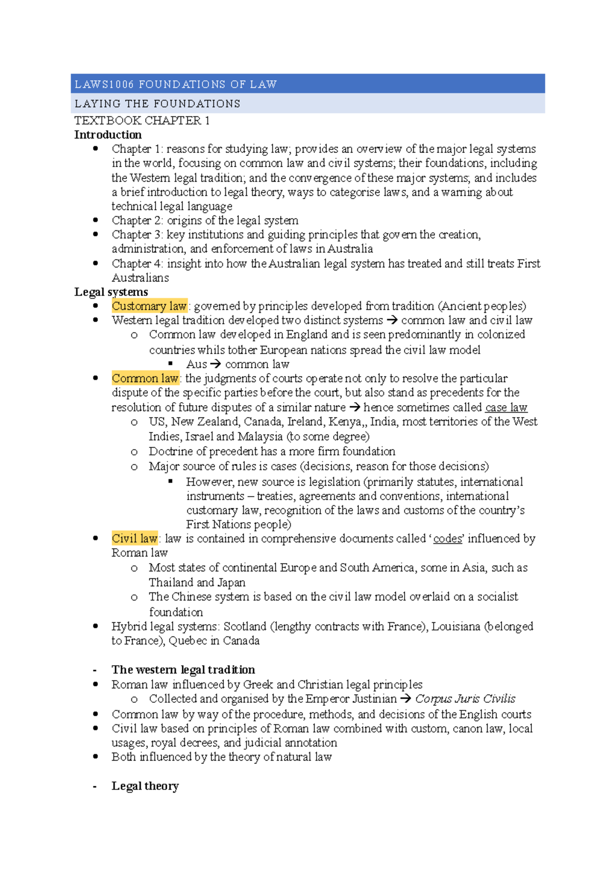 LAWS1006 Foundations of Law - LAWS1006 - USyd - Studocu