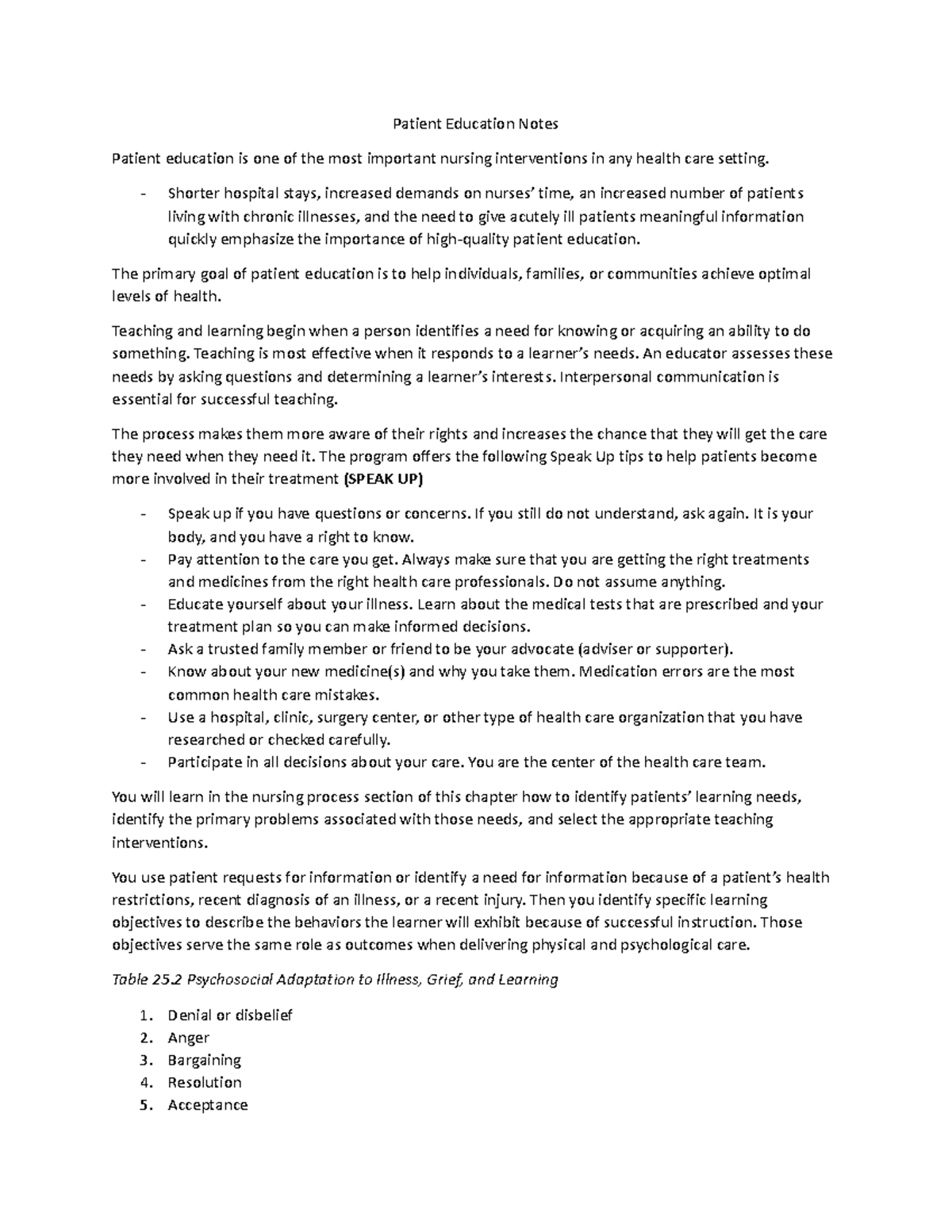 Patient Education Notes - Patient Education Notes Patient education is ...