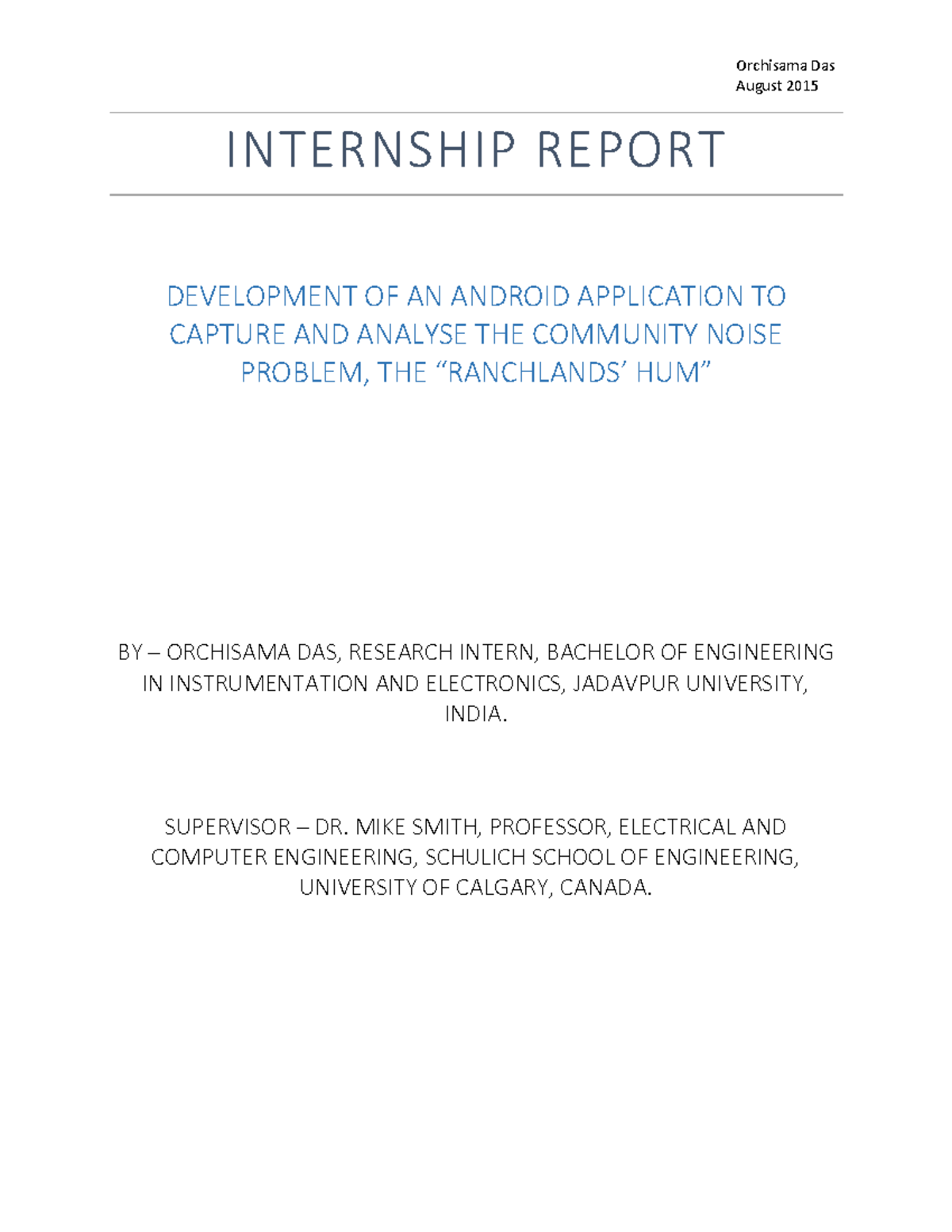 Internship Report - Aaaà - ####### August 2015 INTERNSHIP REPORT ...