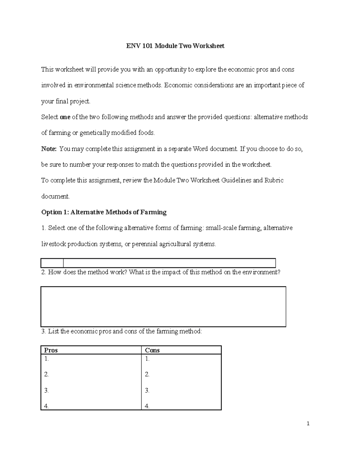 2-2 Worksheet Alternative Methods of Farming or Genetically Modified ...