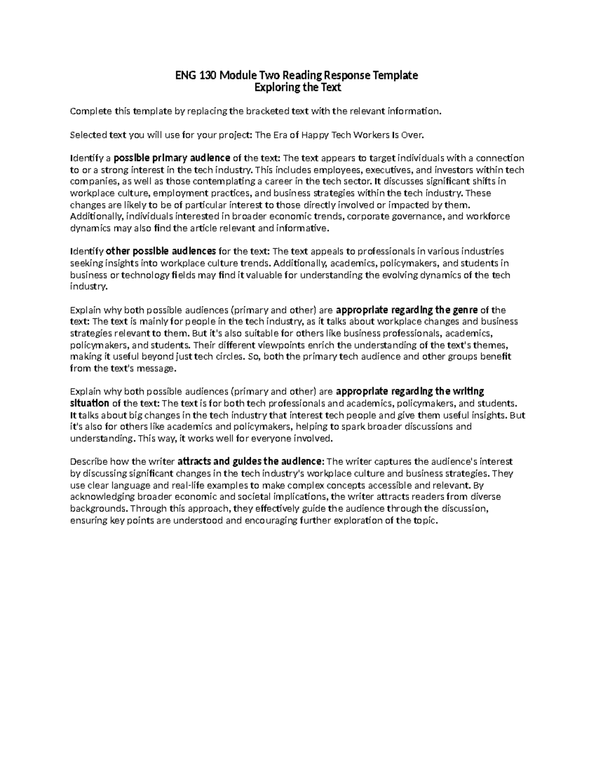 ENG 130 Module Two Reading Response Template - ENG 130 Module Two ...