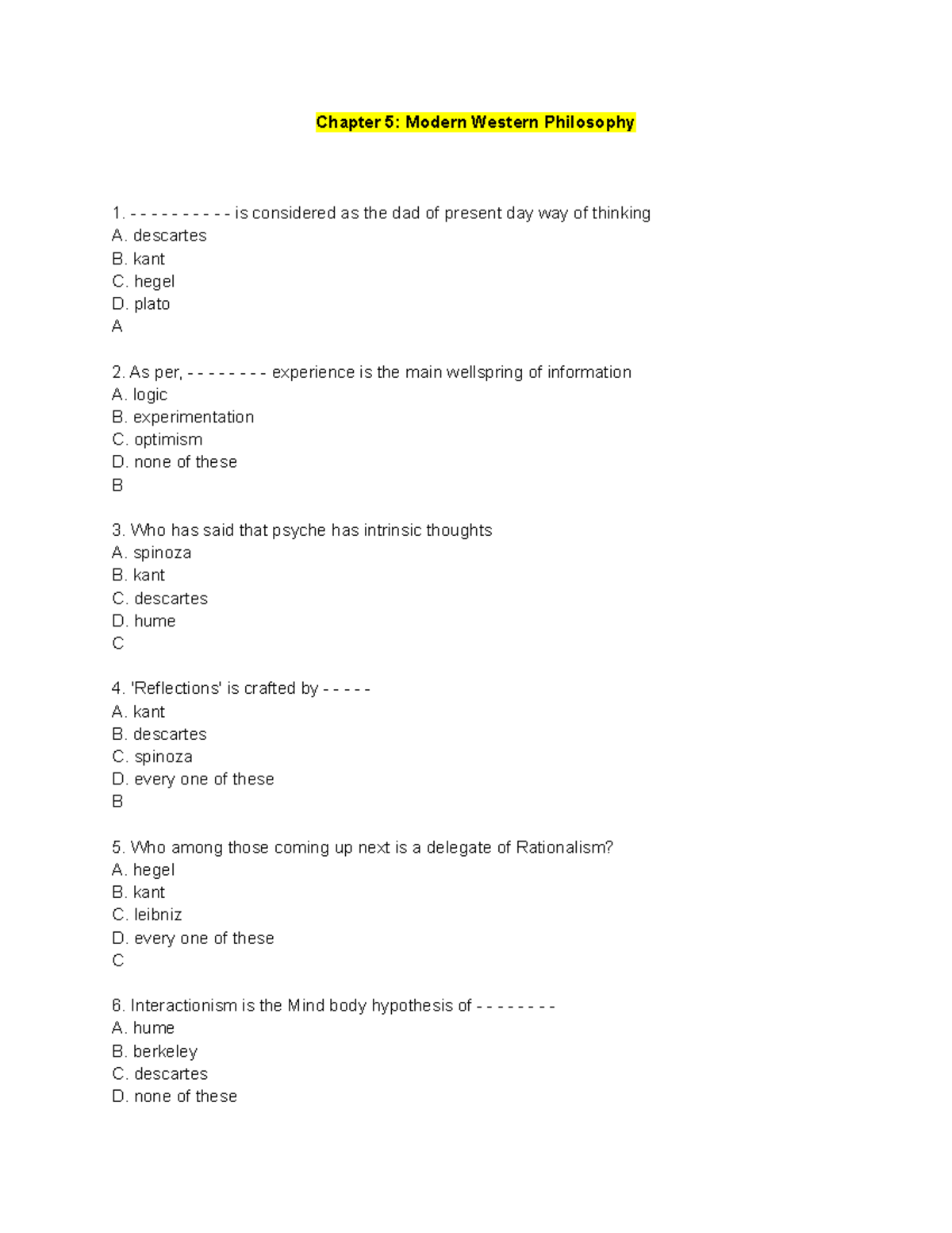 Chapter 5 Modern Western Philosophy - Chapter 5: Modern Western ...