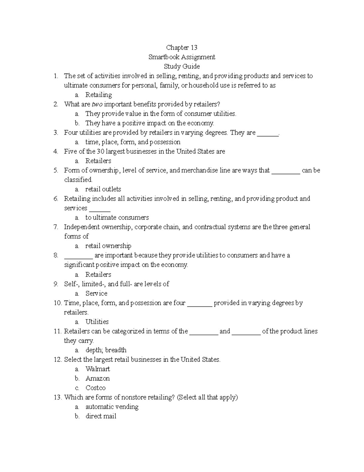 Pr. MKT Chapter 13 - SB Study Guide - Chapter 13 Smartbook Assignment ...