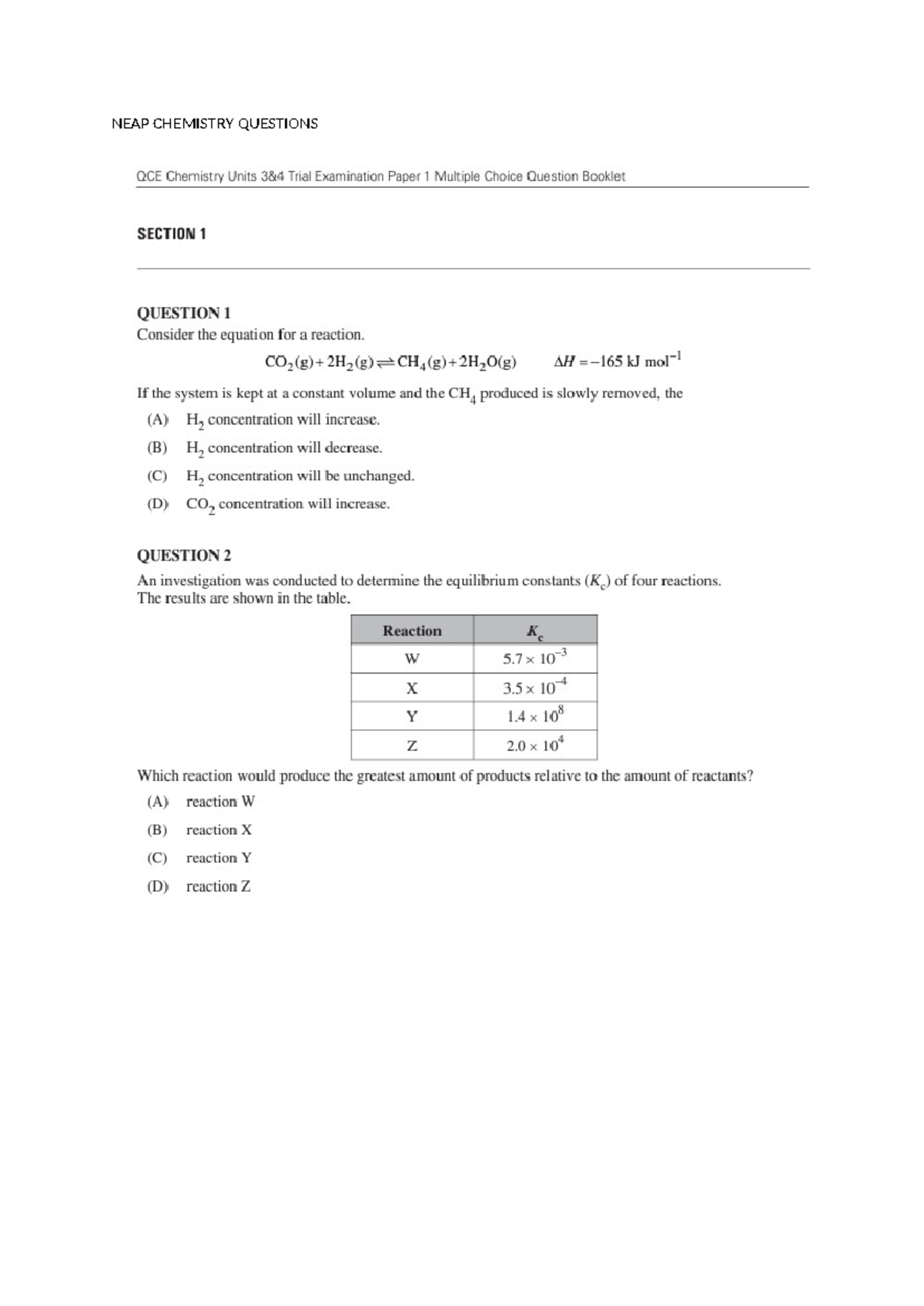 NEAP Chemistry Multiple Choice Booklet 1 - NEAP CHEMISTRY QUESTIONS QCE ...