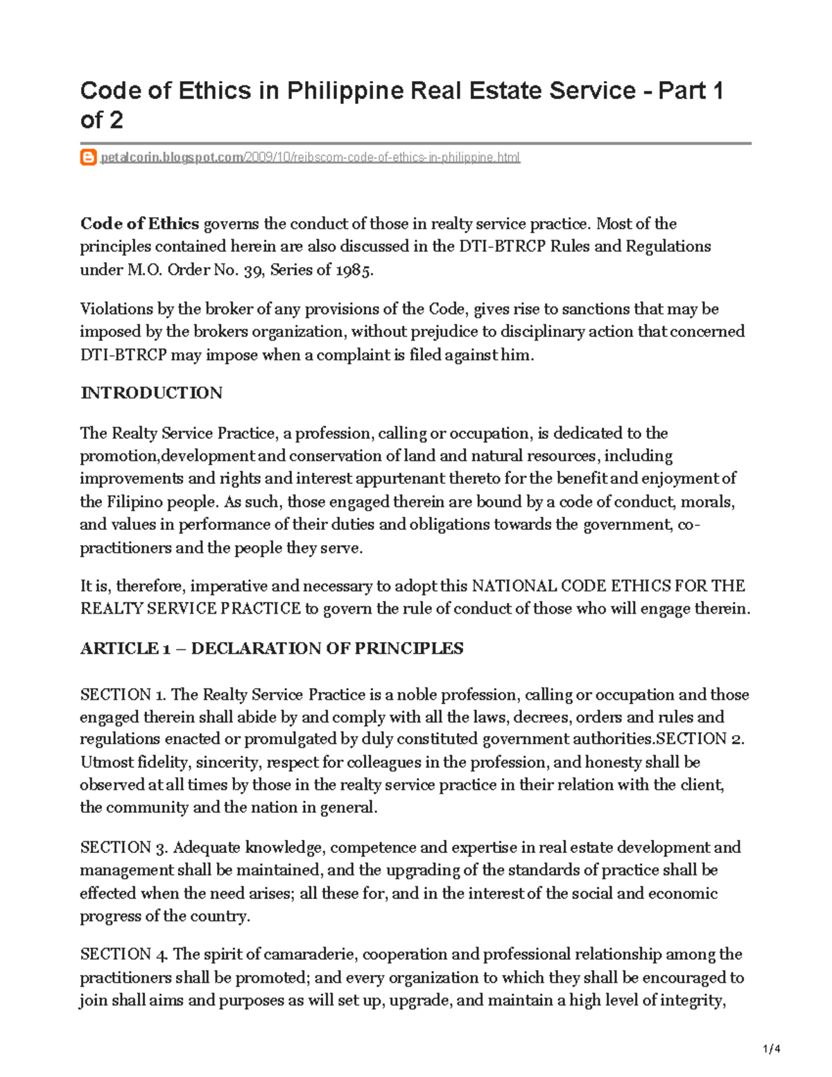 Code of Ethics in Philippine Real Estate Service Part 1 of 2 - blogspot ...