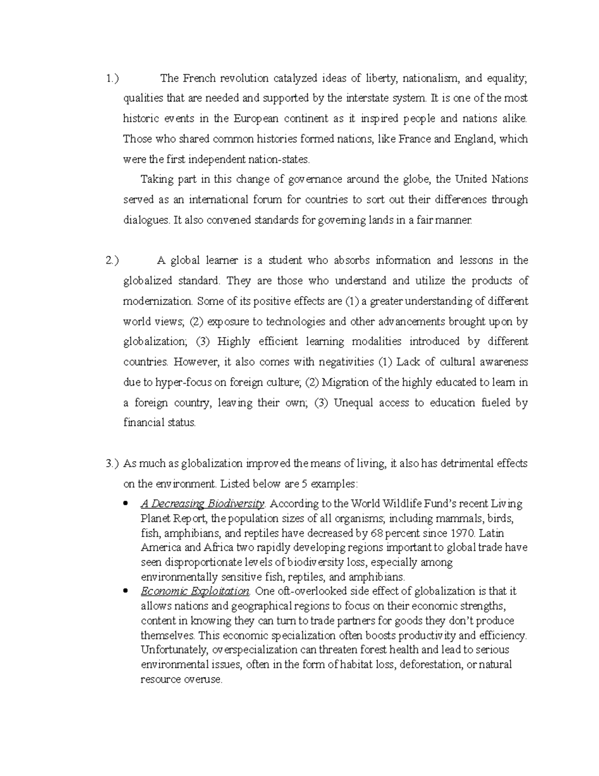 Con World-Long Quiz - General globalization insights - 1.) The French ...