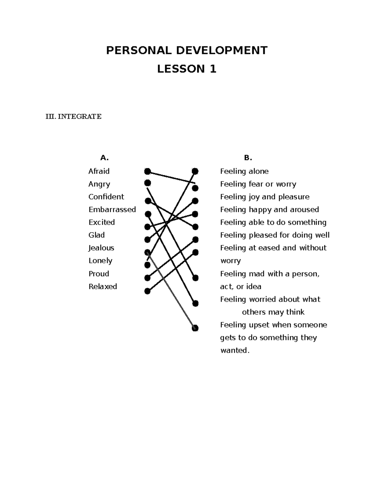 Personal Development Answer - PERSONAL DEVELOPMENT LESSON 1 III ...