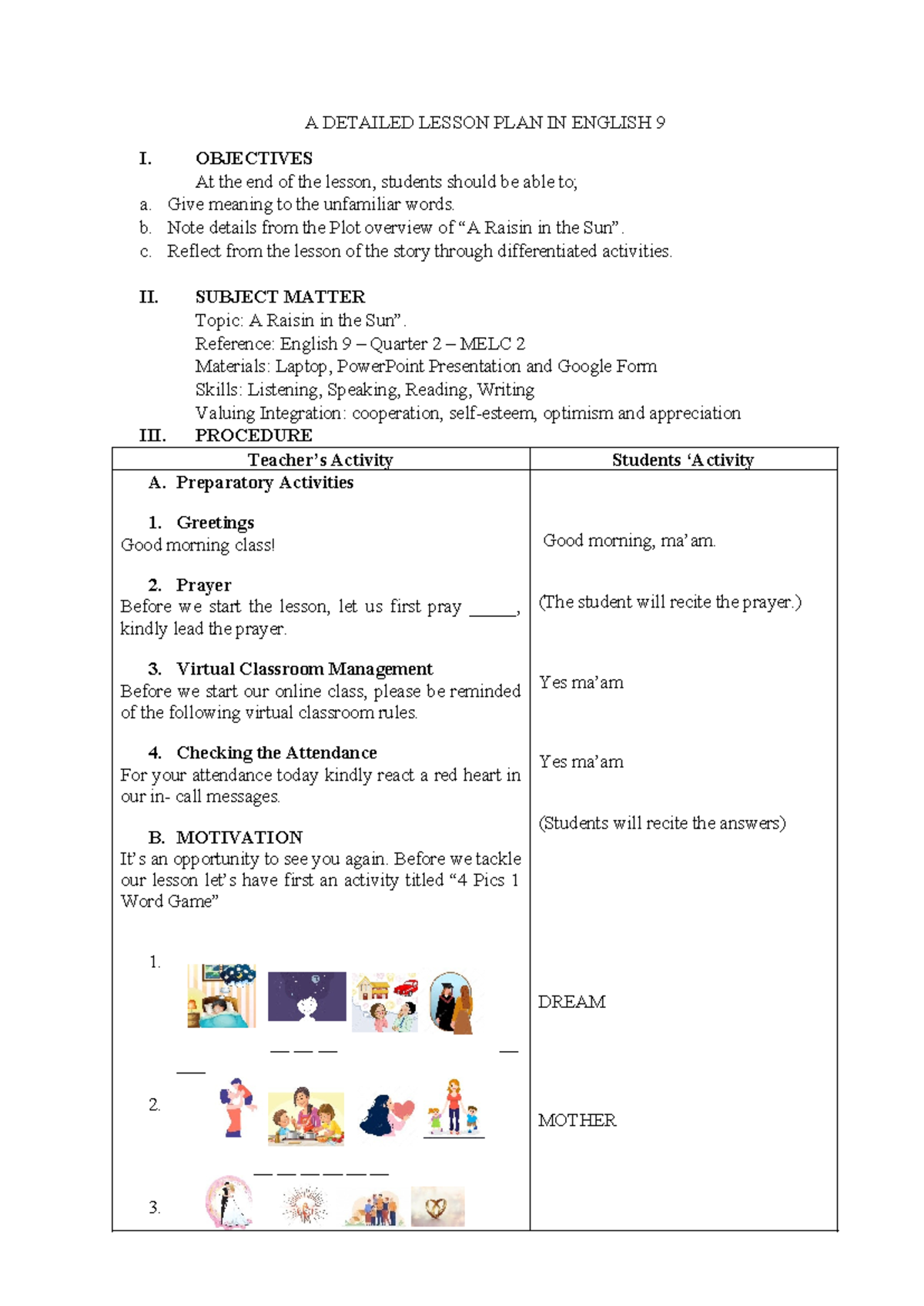 A Detailed Lesson PLAN IN English 9 - A DETAILED LESSON PLAN IN ENGLISH ...