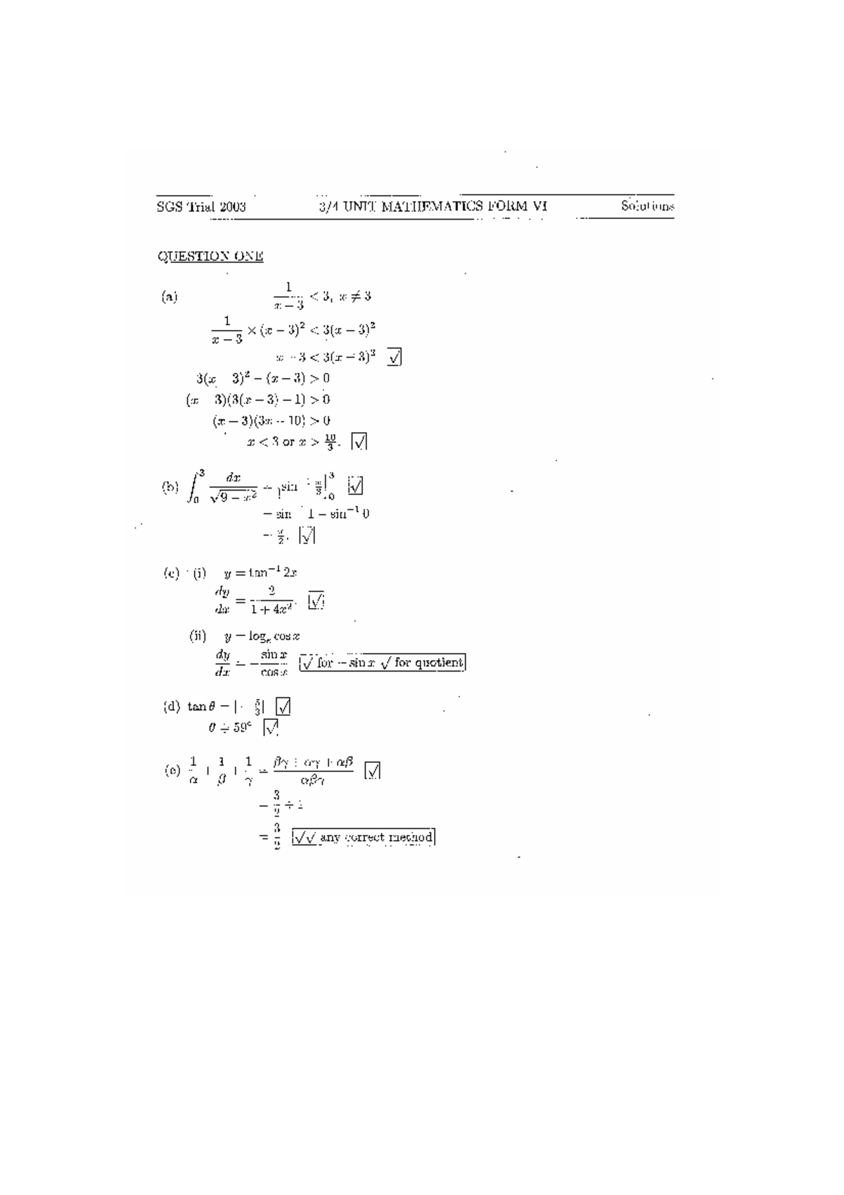 SGS 2003 Ext 1 THSC S - Trial HSC Exam /Solutions - Studocu