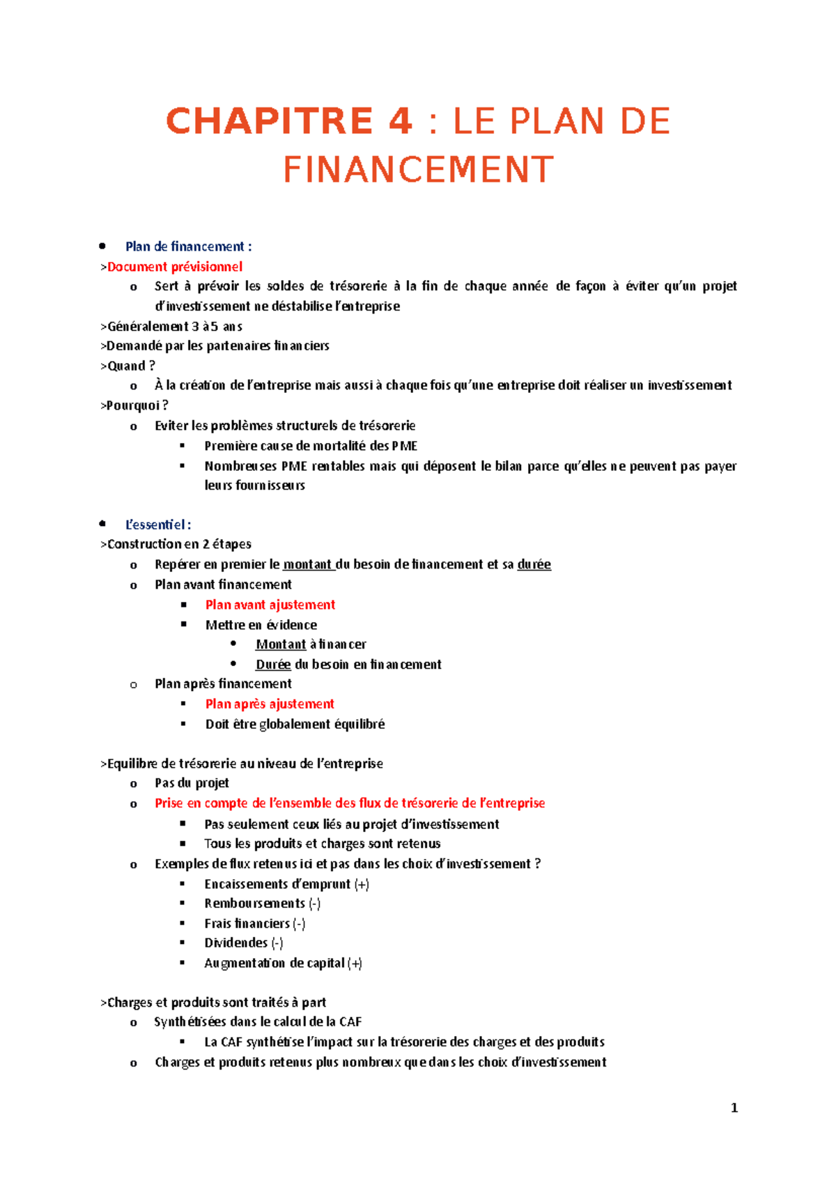 Chapitre 4 - Le plan de financement - CHAPITRE 4 : LE PLAN DE FINANCEMENT Plan de financement ...
