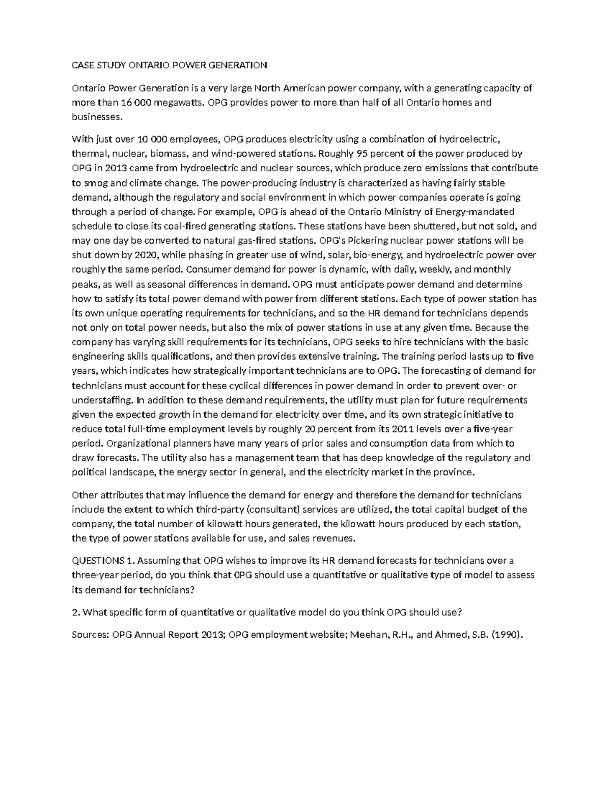 CASE Study Ontario Power Generation - CASE STUDY ONTARIO POWER ...