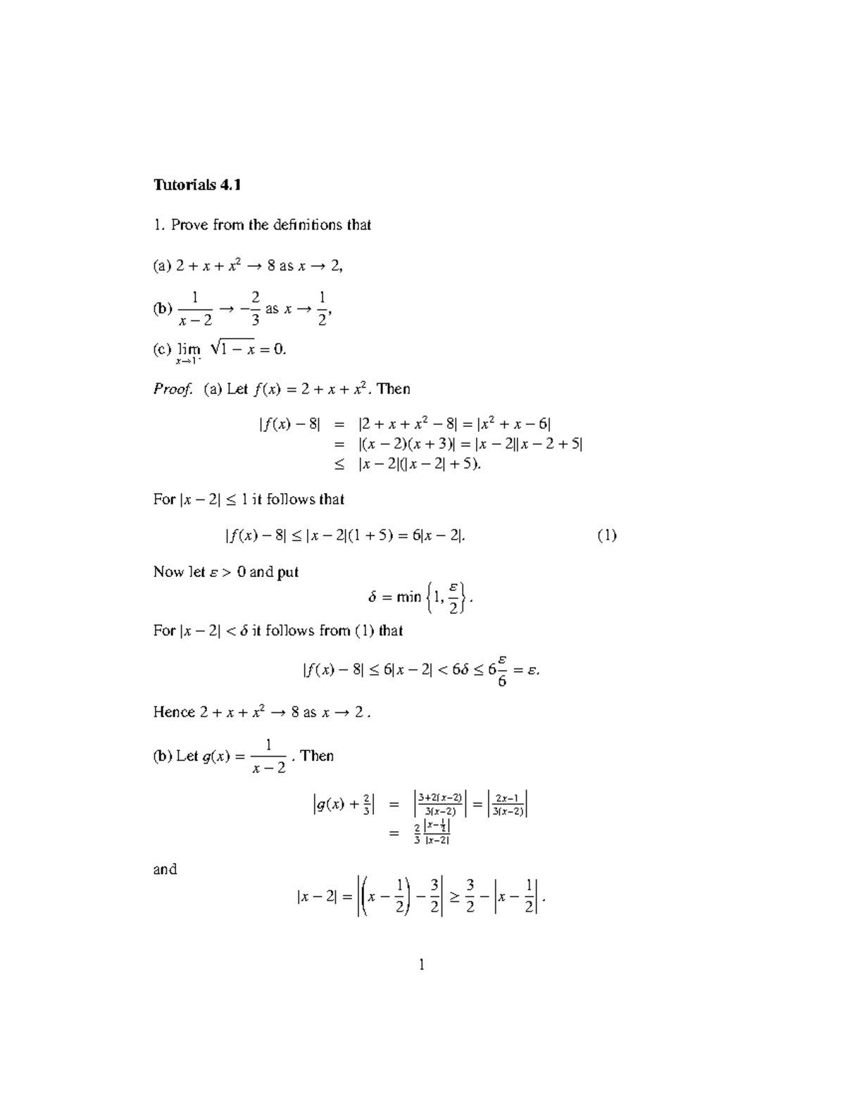 Tutorials 4.1 - Tut questions - Tutorials 4. Prove from the definitions ...