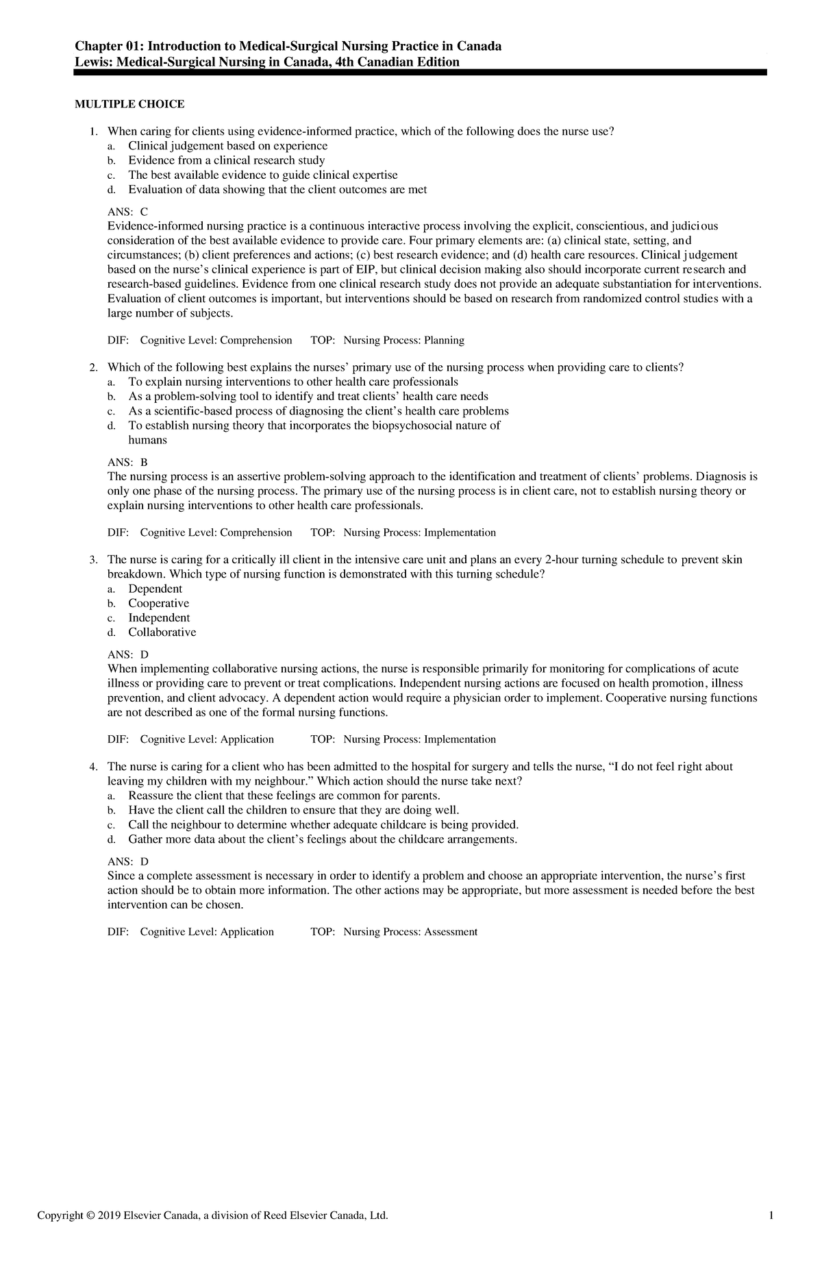 Exam View - Chapter 01 - Growth - Copyright © 2019 Elsevier Canada, a division of Reed Elsevier ...