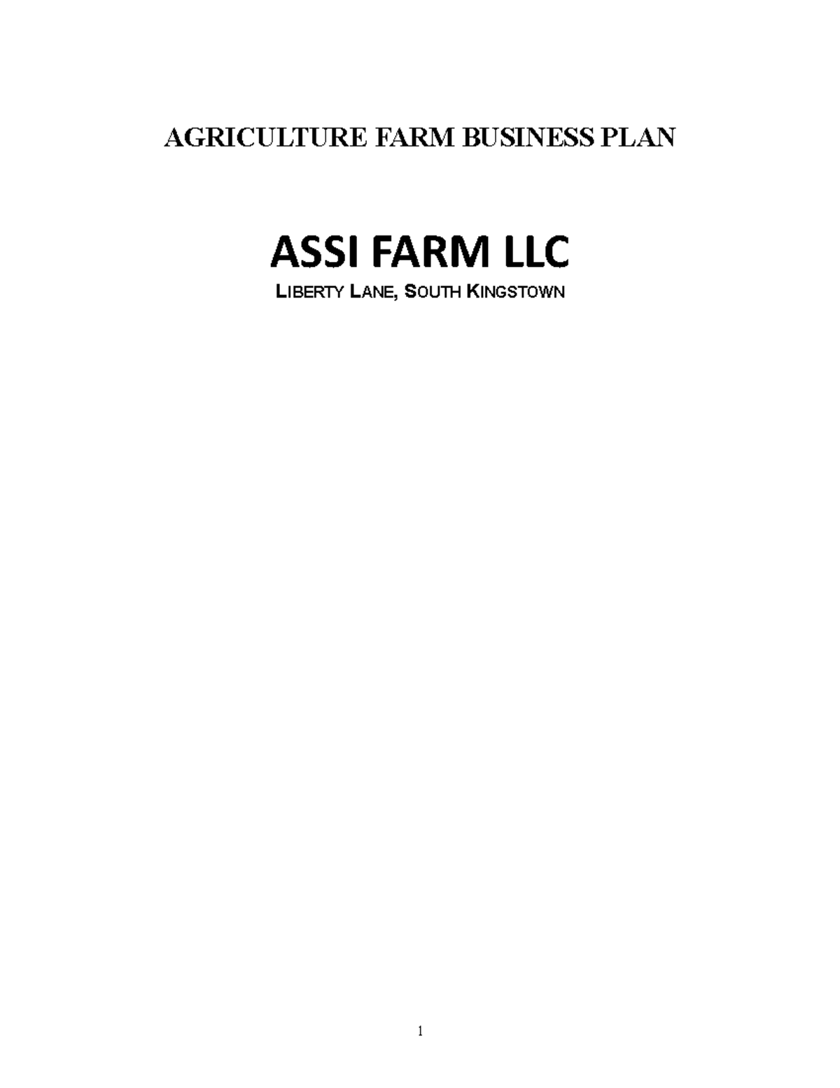 Agriculture FARM Business PLAN - AGRICULTURE FARM BUSINESS PLAN ASSI ...