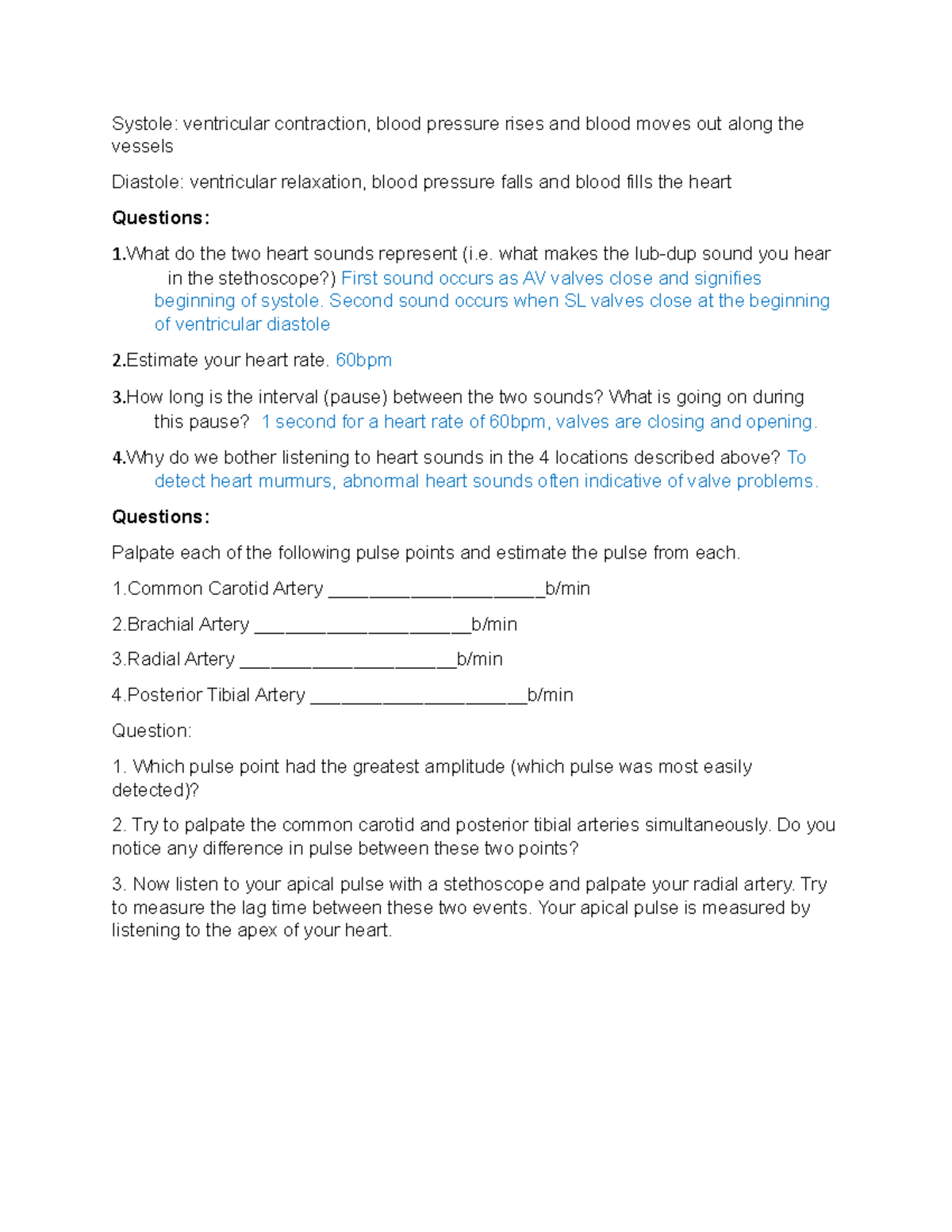 PHYL142 BP - Anatomy and physiology 1 and 2 - Systole: ventricular ...