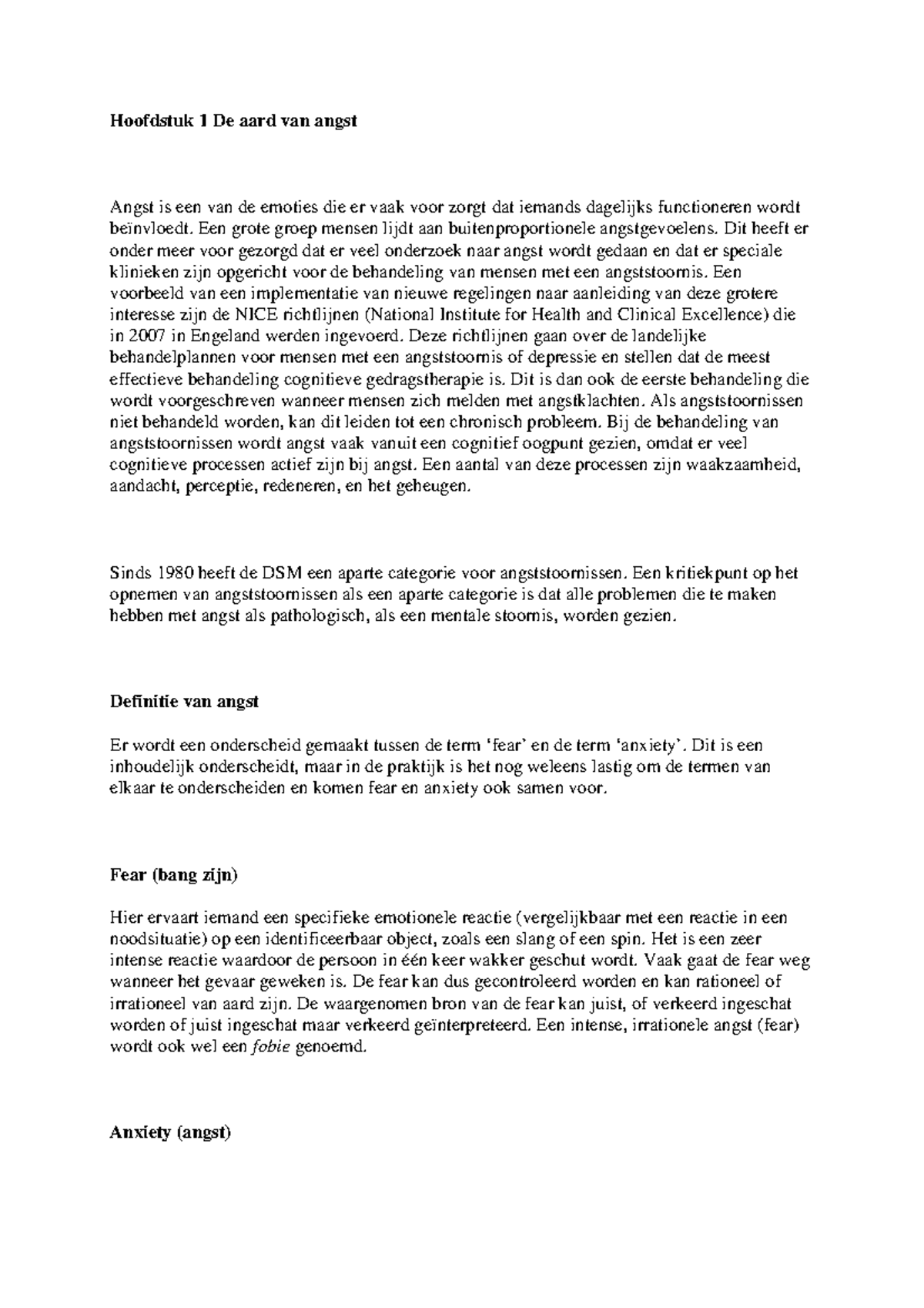 Samenvatting Anxiety Stanley Rachman - Hoofdstuk 1 t/m 6 - Hoofdstuk 1 ...