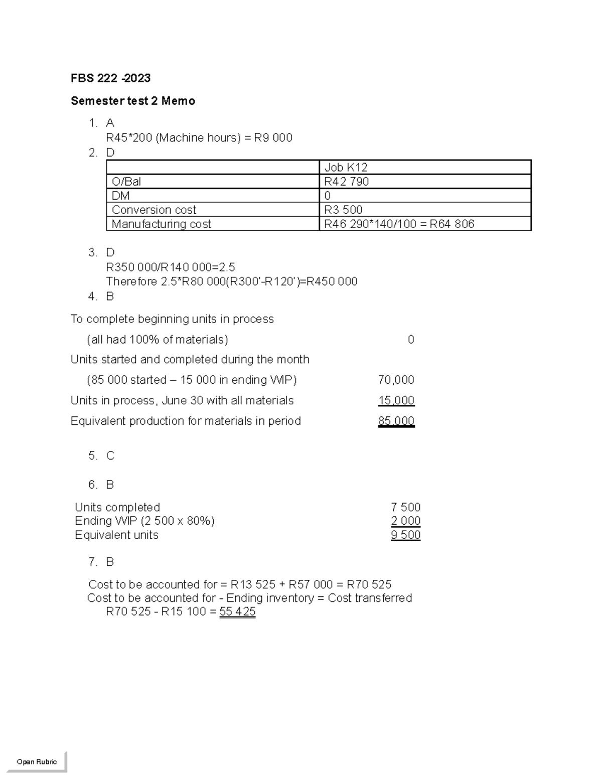 FBS 222. 2023. Semester test 2. Suggested solution. Clickup - FBS 222 ...