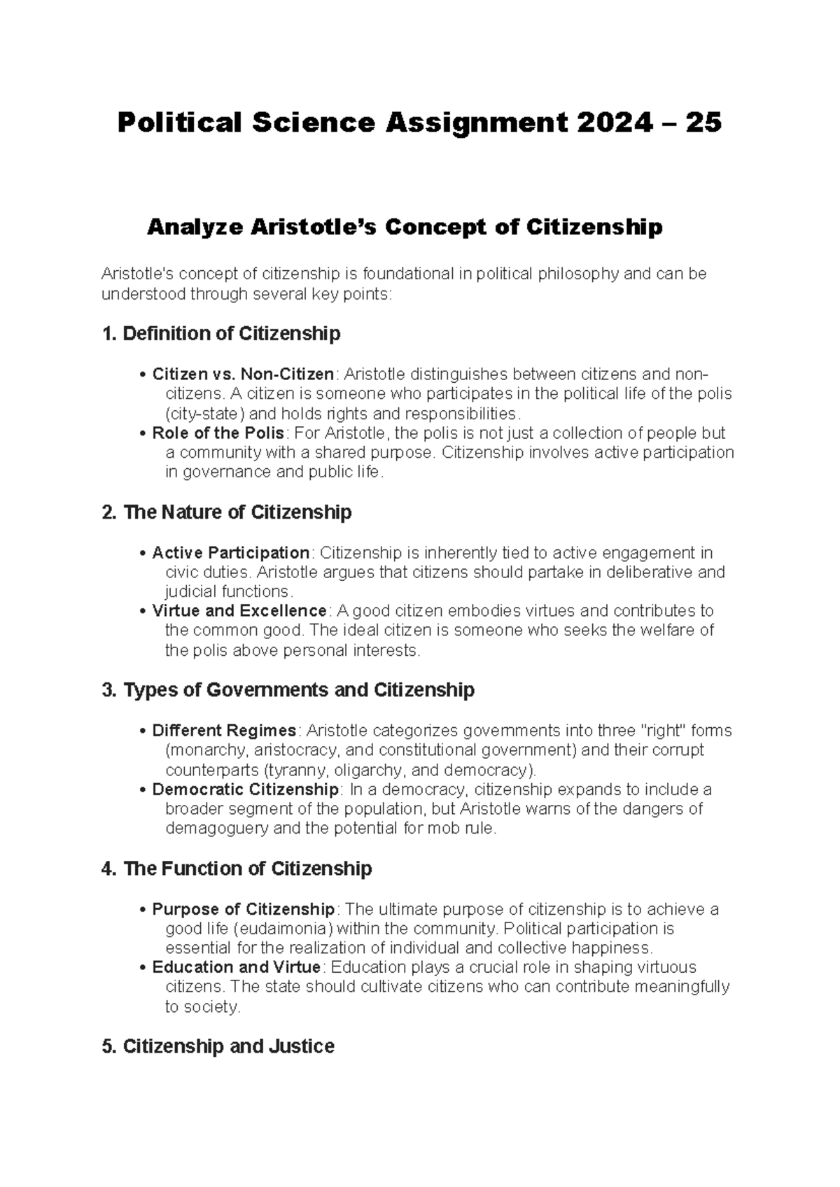 Political Science Assignment 2024 - Definition of Citizenship Citizen ...