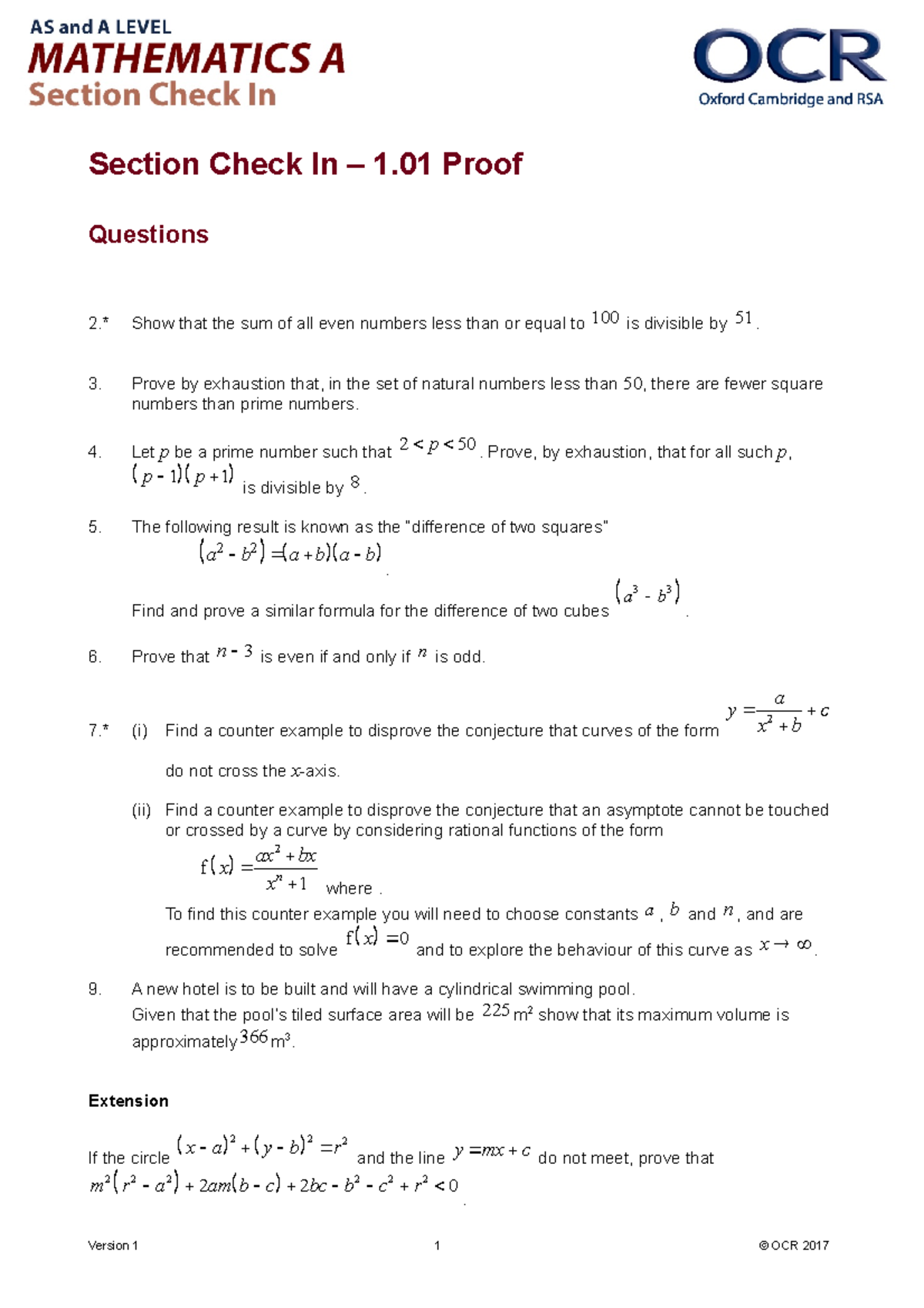 1.01 Proof check in test - Section Check In – 1 Proof Questions 2 ...
