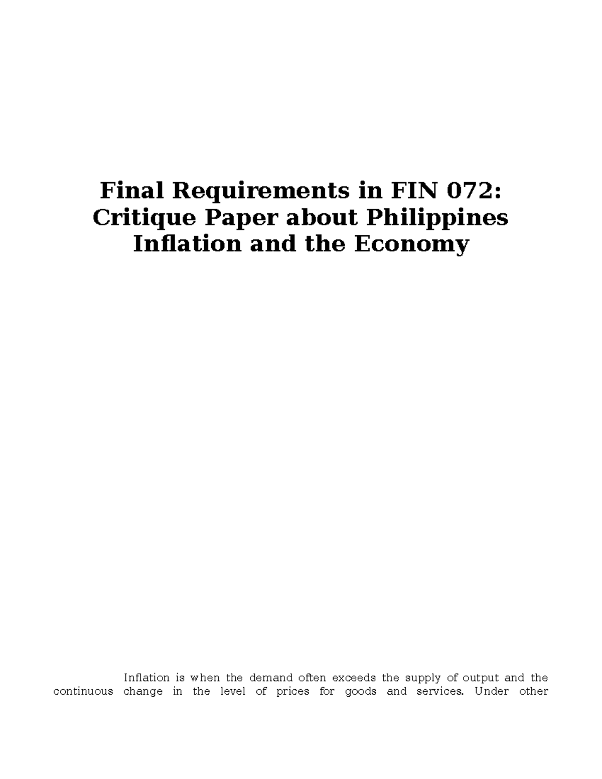 Final Requirements in FIN 072 - Intro to Economics - Under other - Studocu