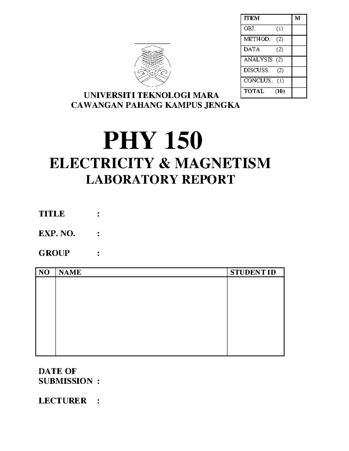 Front cover phy - Applied Sciences - UNIVERSITI TEKNOLOGI MARA CAWANGAN PAHANG KAMPUS JENGKA PHY ...