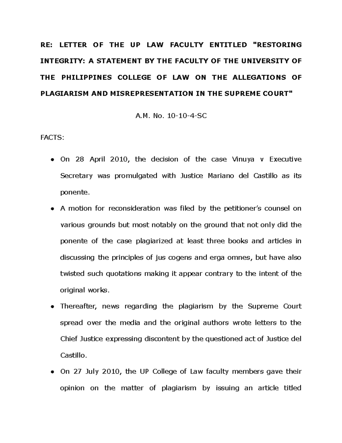 Re Letter of the UP Law Faculty, A.M. No. 10-10-4-SC - RE: LETTER OF ...