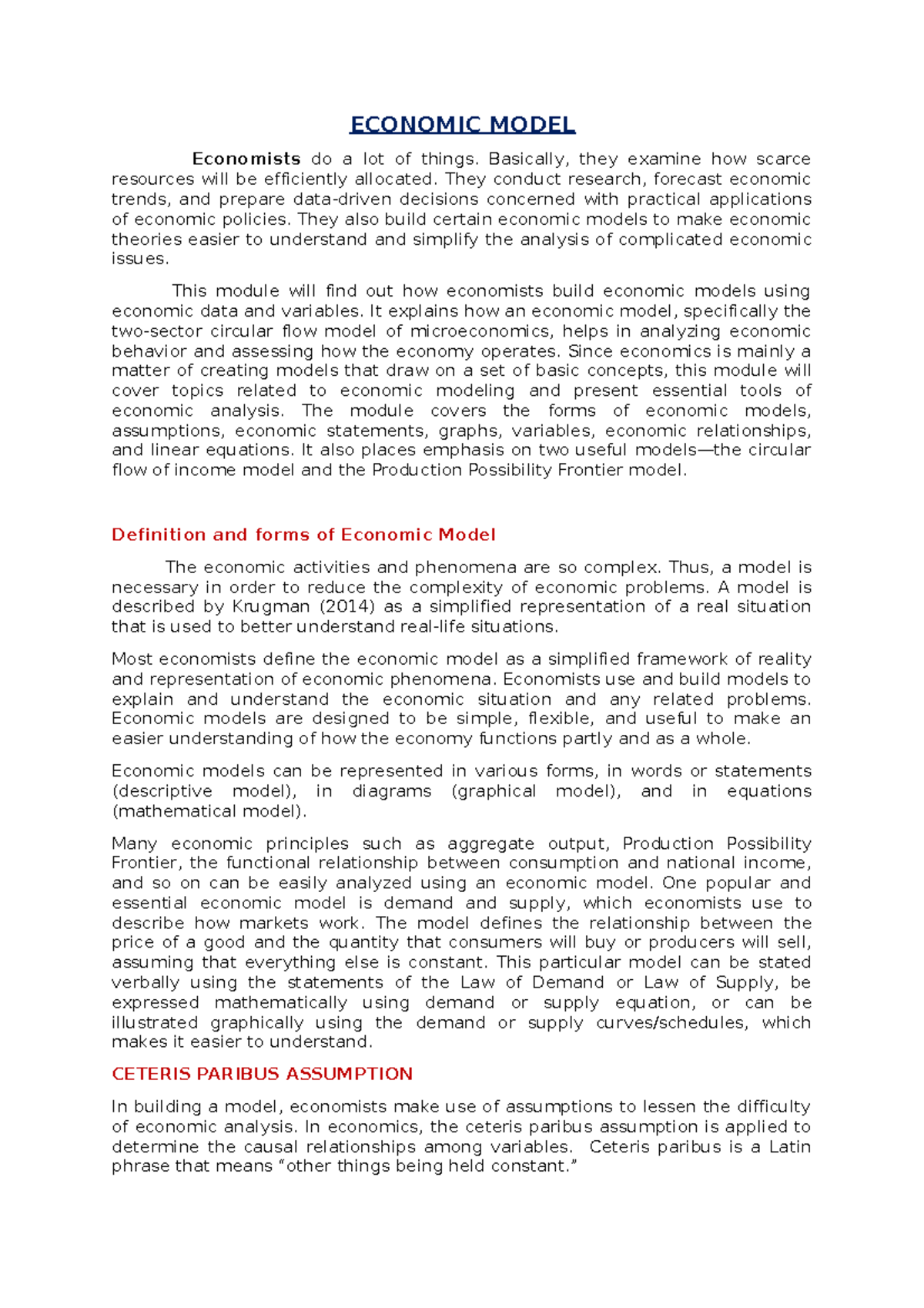 Basic Microeconomics- Economic Model - ECONOMIC MODEL Economists do a ...