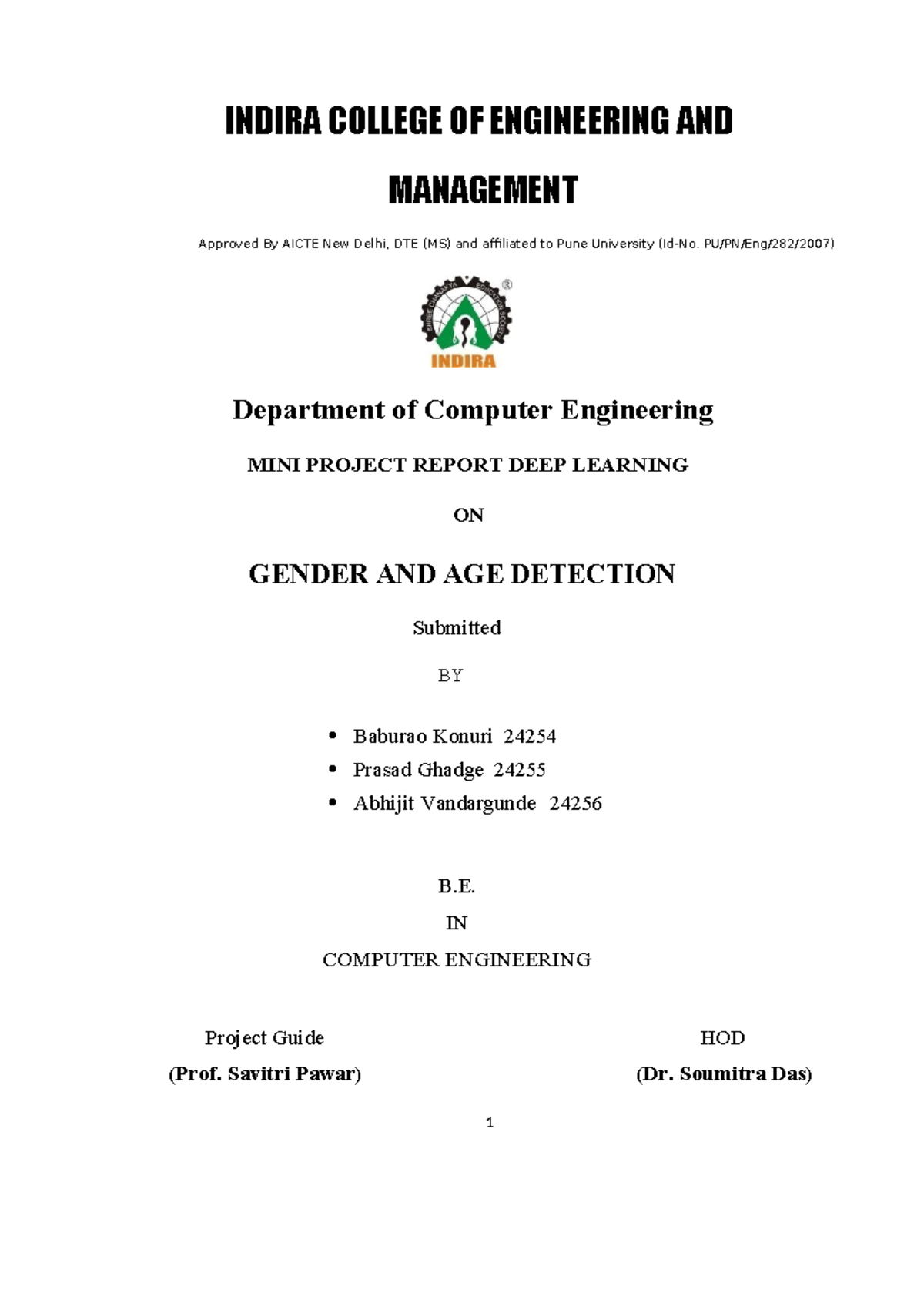 DL Mini Project - INDIRA COLLEGE OF ENGINEERING AND MANAGEMENT Approved ...