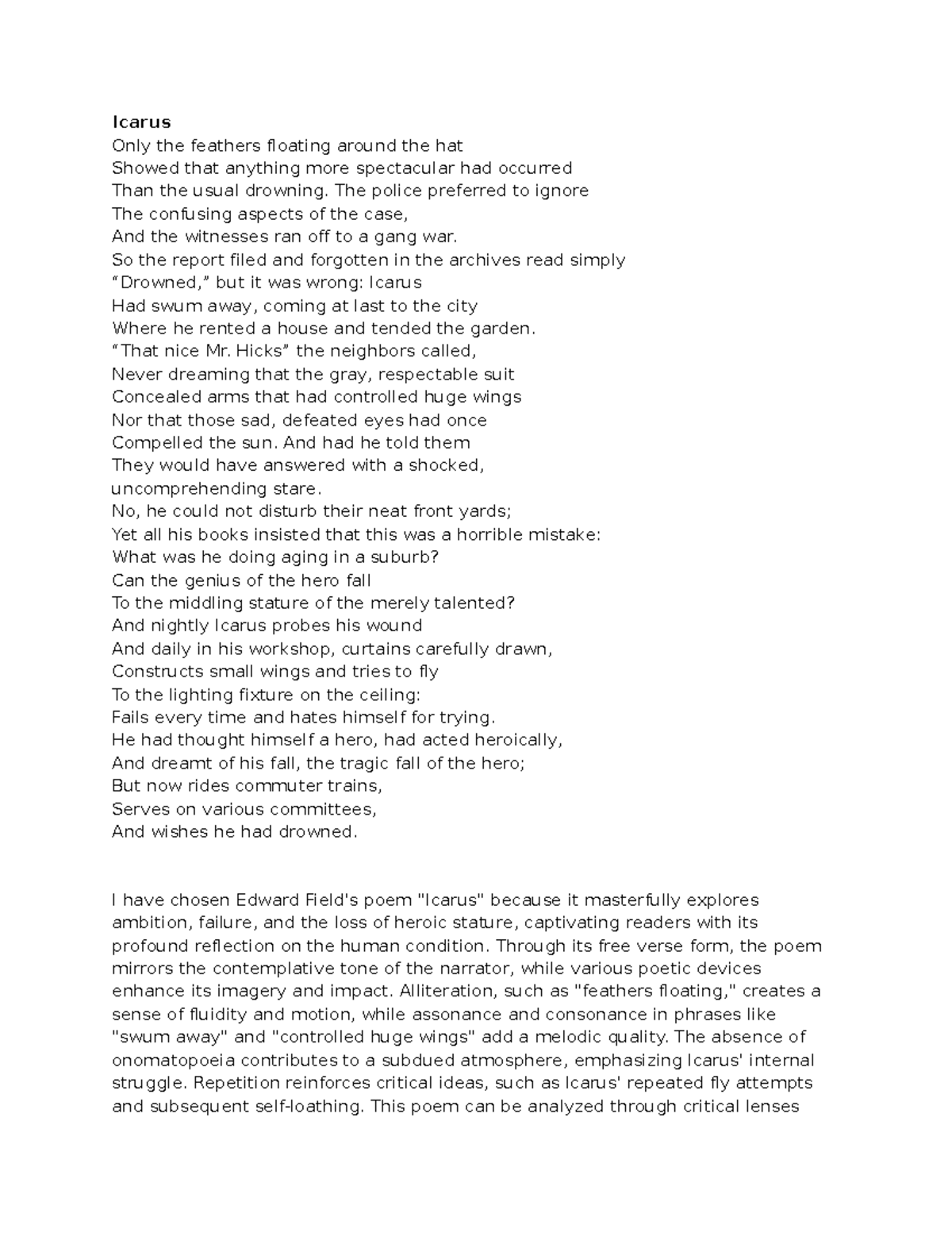 Unit 2 Activity 7 - Good anwsers - Icarus Only the feathers floating ...