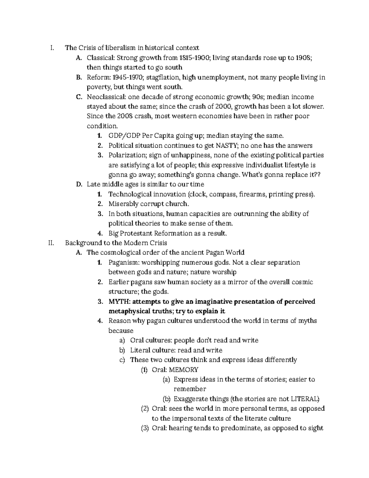 Political theory 3020 PART TWO - I. The Crisis of liberalism in ...