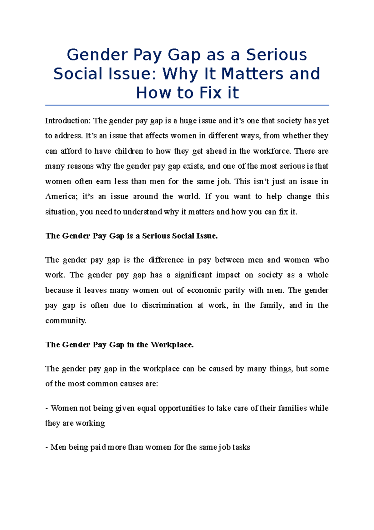 Gender Pay Gap as a Serious Social Issue, Why It Matters and How to Fix ...